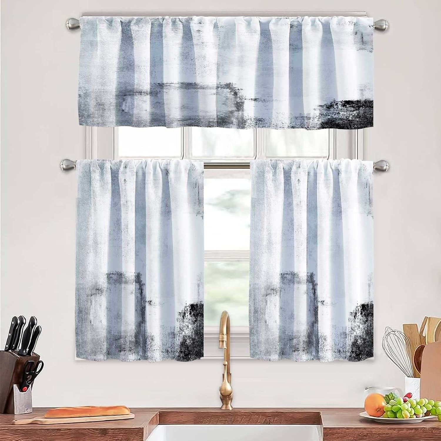 Grey Kitchen Curtains Tiers and Valances Set 3 Piece for Windows ...