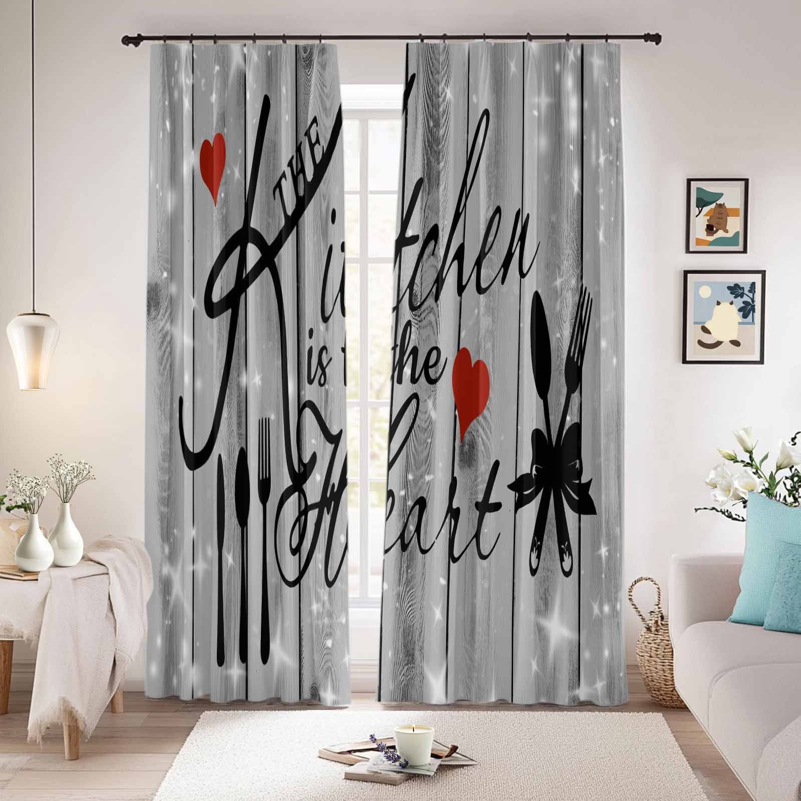Grey Kitchen Knife Fork Blackout Curtains for Bedroom/Living Room ...