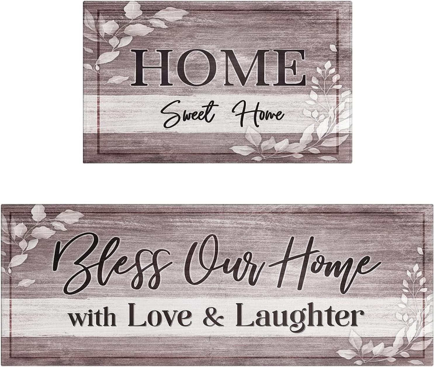 Grey Kitchen Rugs Mat Set of 2 Farmhouse Style Rustic Wood Texture Non ...