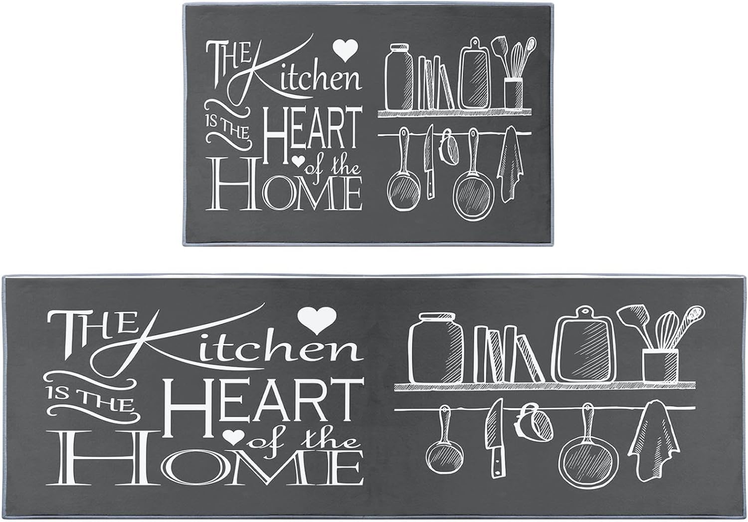 Grey Kitchen Rugs and Mats Non Skid Washable Set of 2, Gray Modern ...