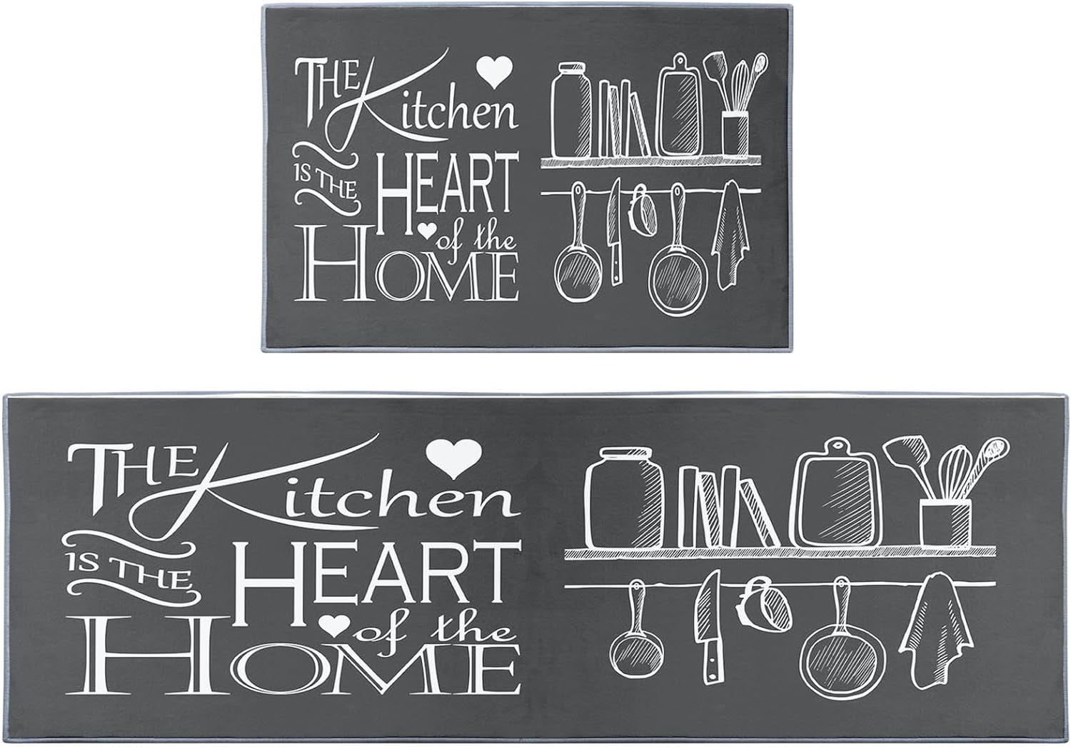 Grey Kitchen Rugs and Mats Non Skid Washable Set of 2, Gray Modern ...