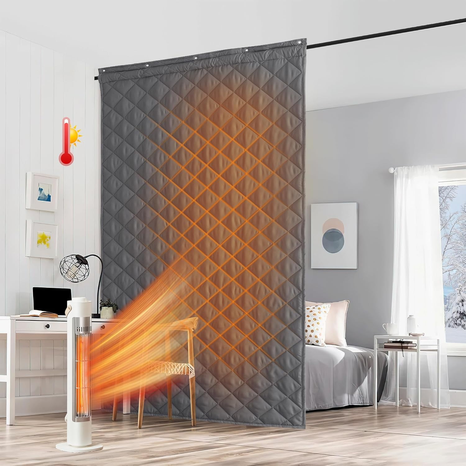 Grey Large Thermal Insulated Curtain for Winter, Window Insulation ...