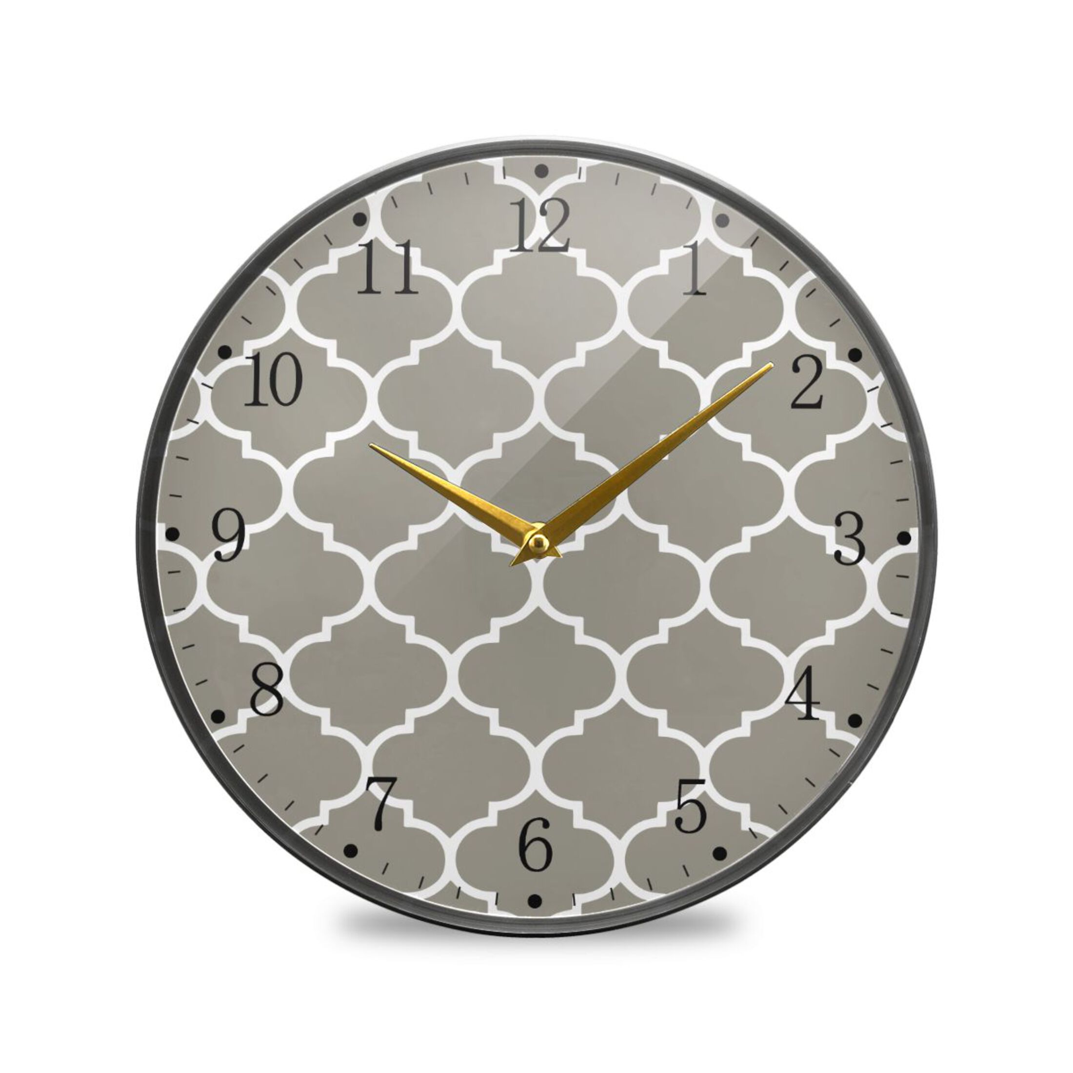 Grey Lattice Acrylic Wall Clocks Quiet Round Clock Battery Operated Non ...