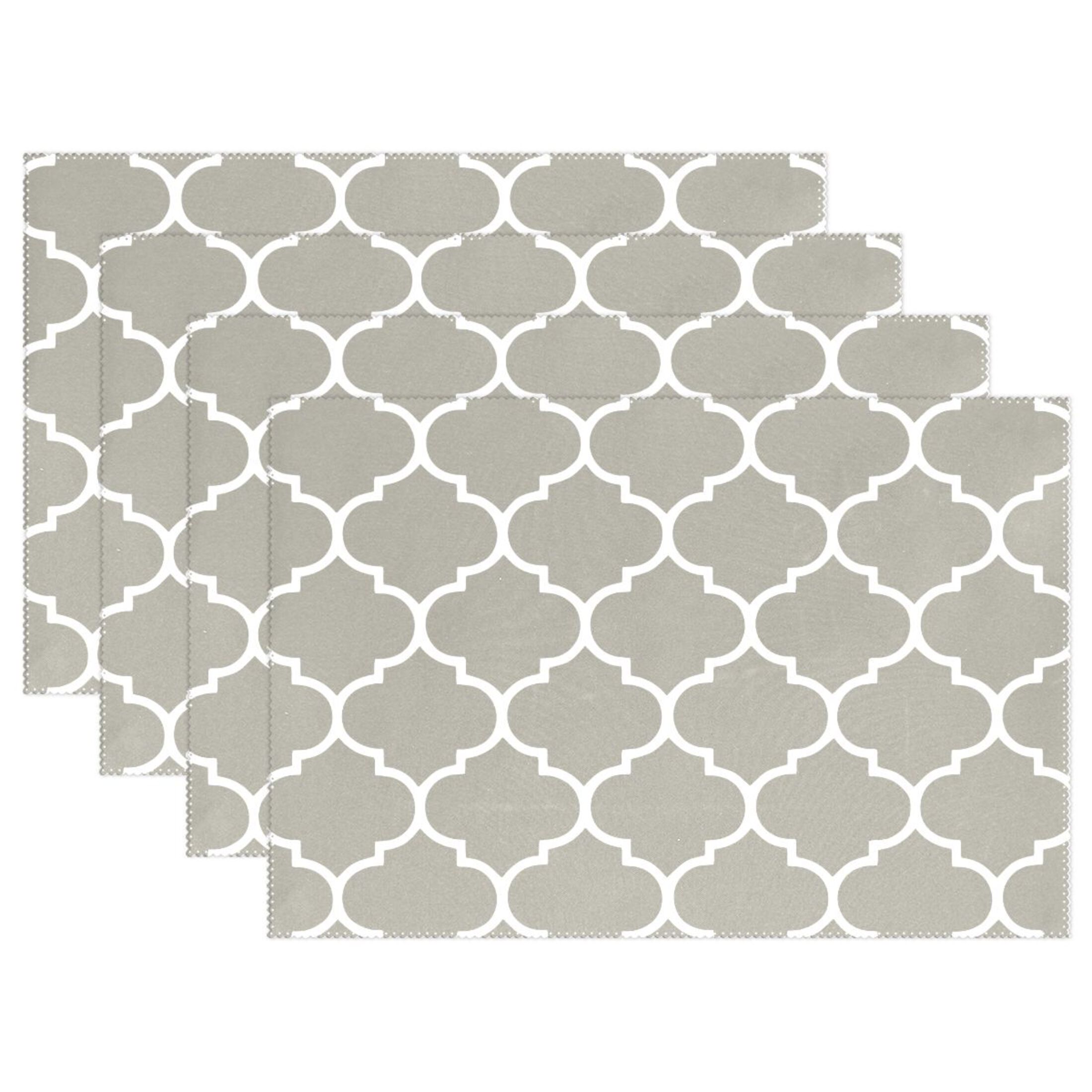 Grey Lattice Placemats Set of 4 Dining Table Mat Linen Rectangular 12 ...
