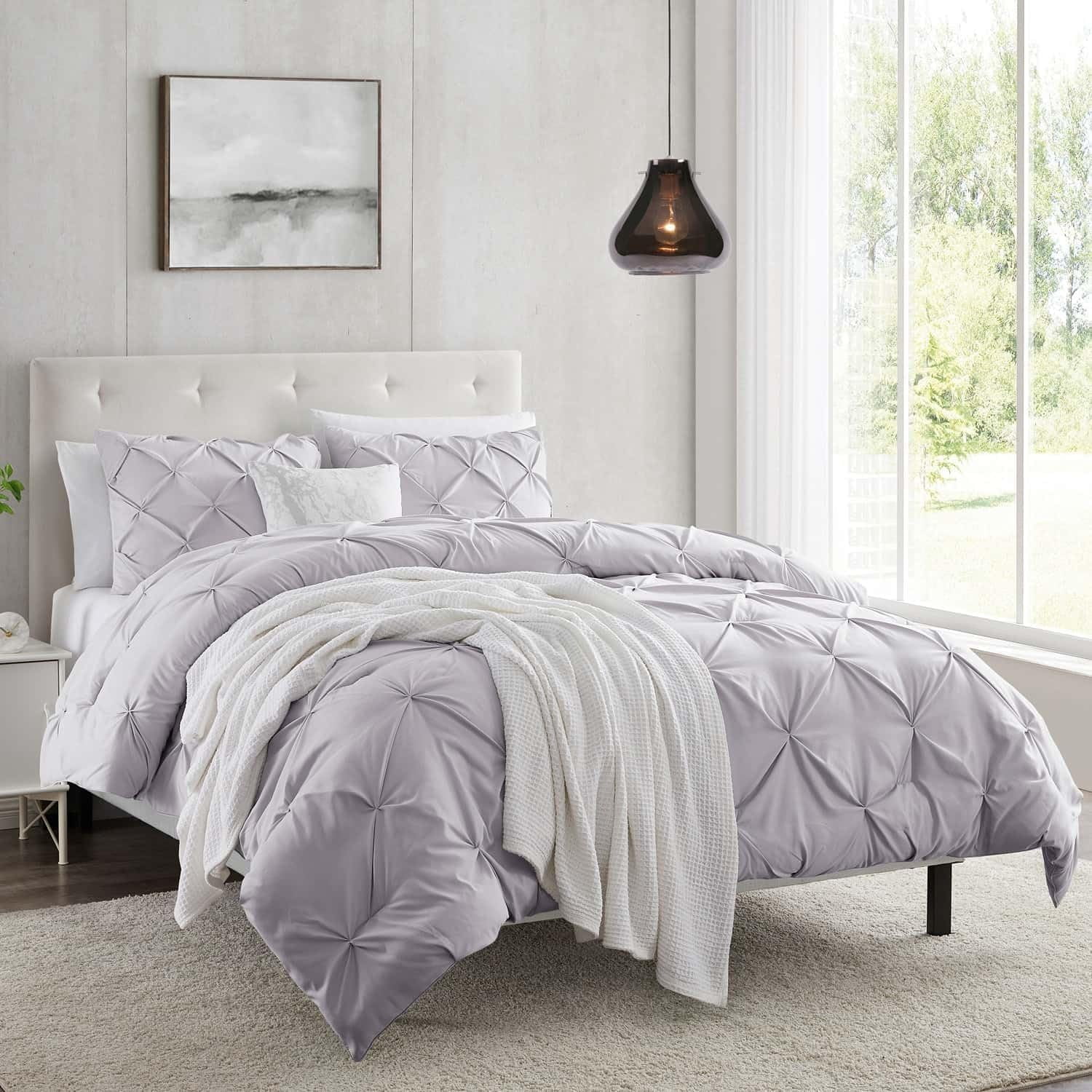 Grey Lavender Duvet Cover Queen Size - Pintuck Queen Duvet Cover Set, 3 ...