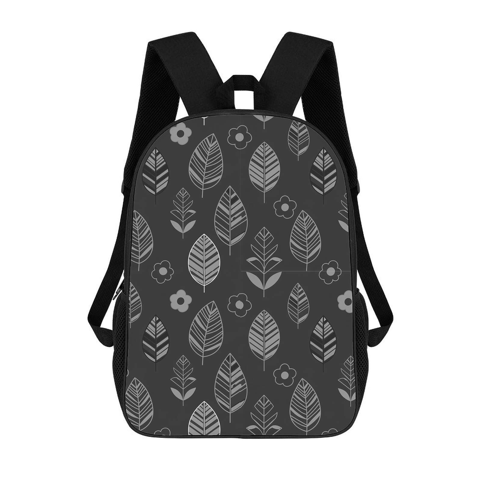 Grey Leaf Flower Dark Background Pattern Large Capacity Backpacks For Teenagers Travel Bags ...