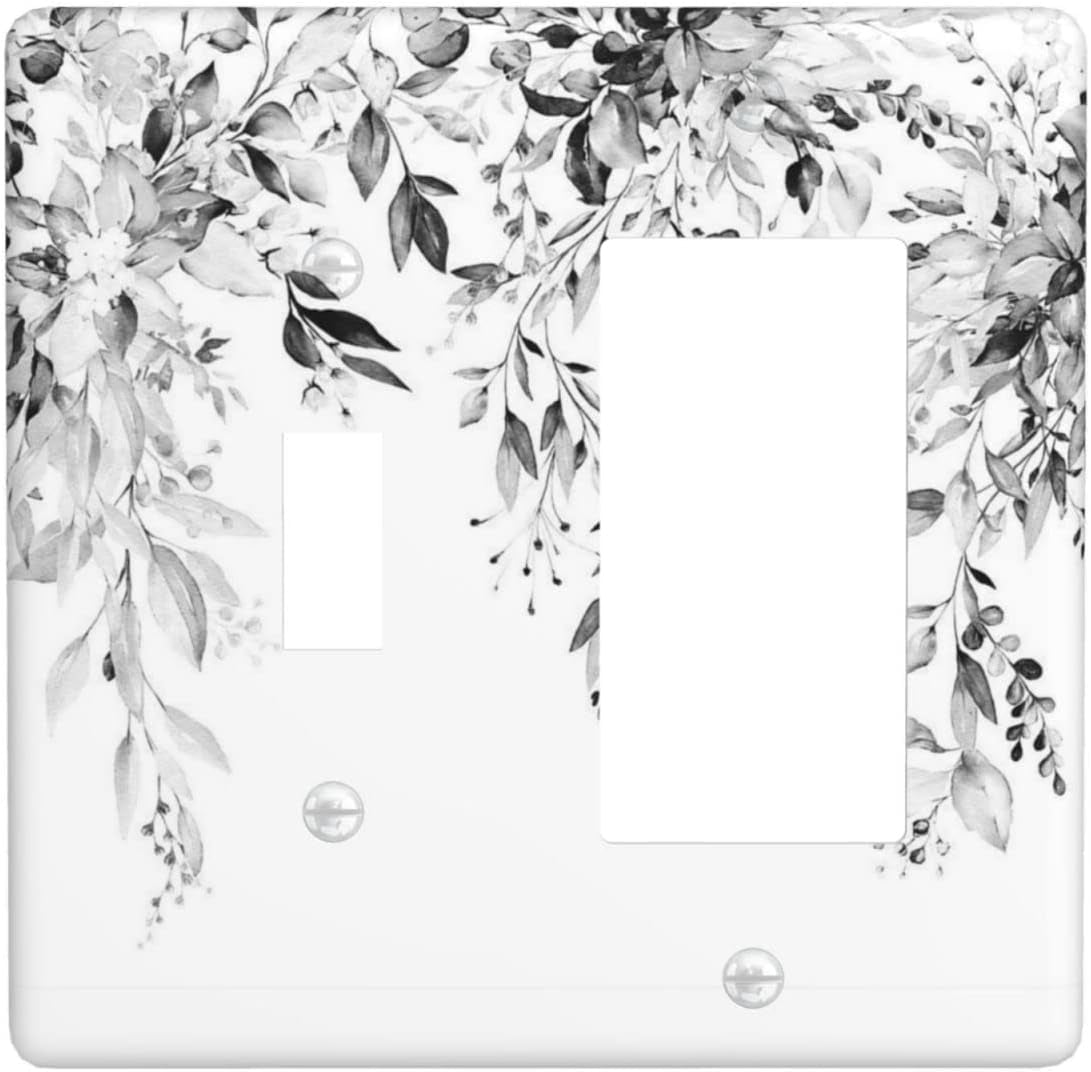Grey Leaves 2 Gang Single Toggle/Rocker Combination Light Switch Cover ...