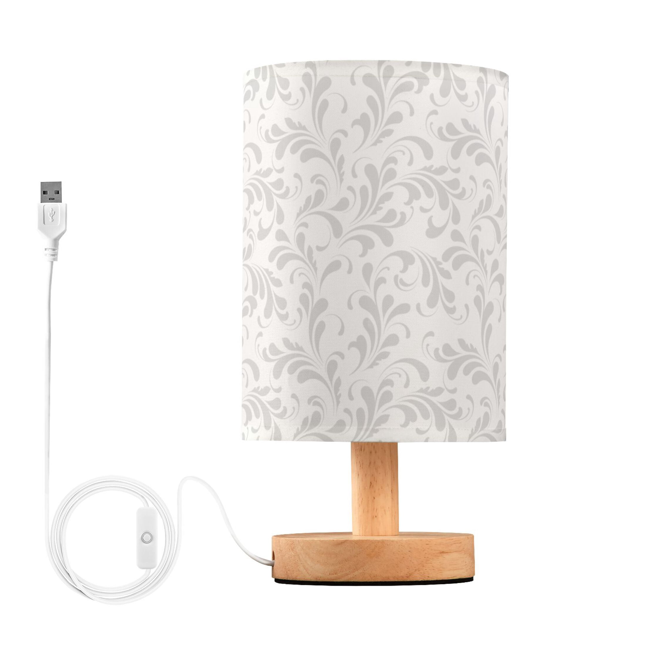 Grey Leaves Bedside Table Lamp LED Warm Lights with USB Charging Port ...