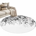 Grey Leaves Round Area Rugs Collection 3', Summer Botanical Non Slip ...