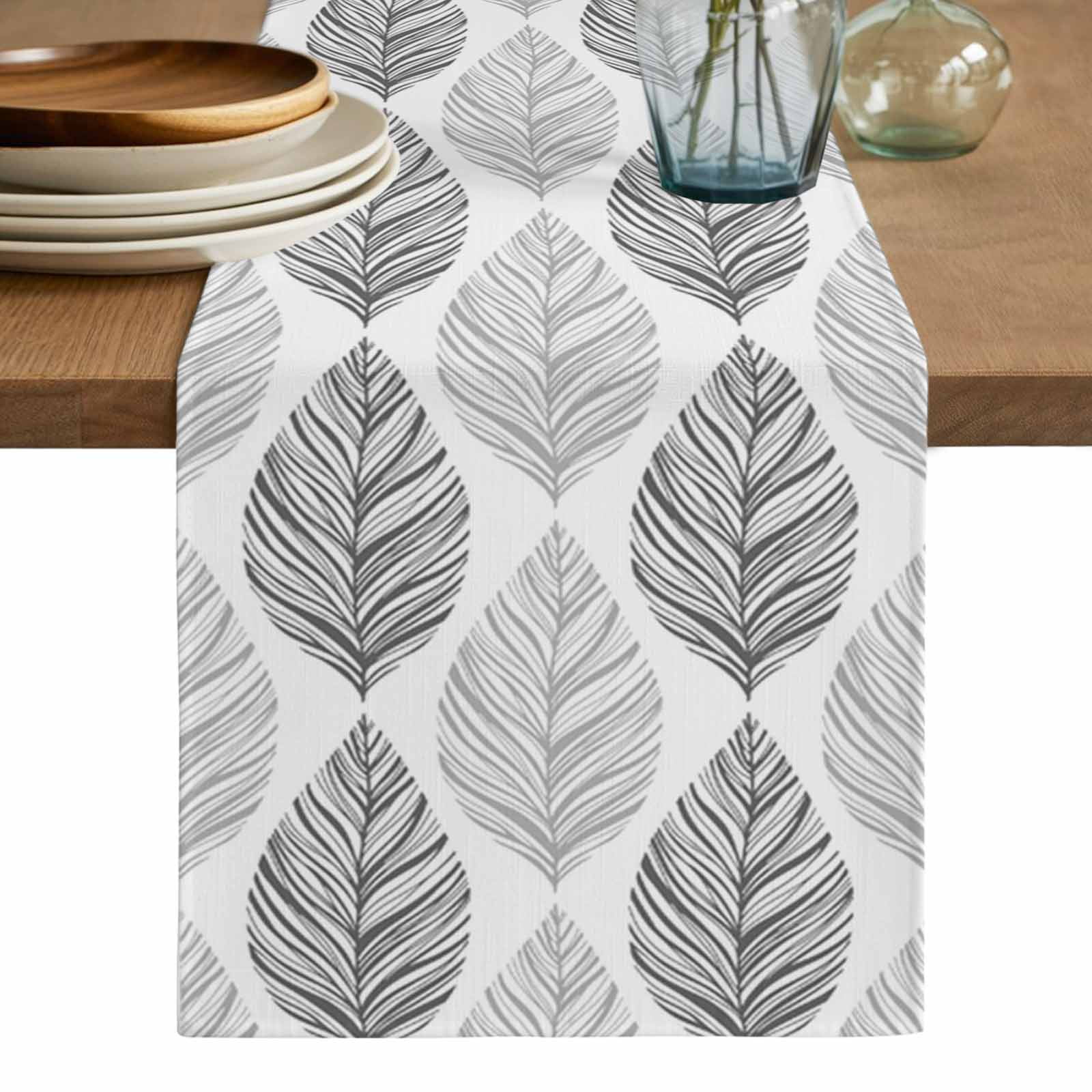 Grey Leaves Table Runner, Gray Summer Tropical Plant Aesthetics ...