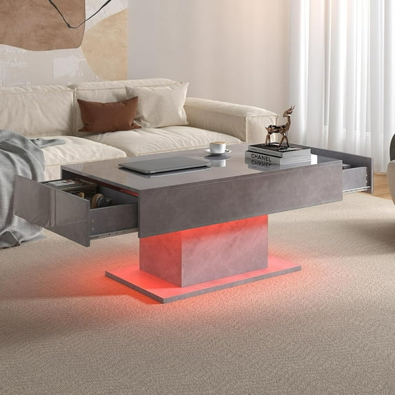 Grey Led Coffee Table with 2 Storage Drawers for Living Room, Living ...
