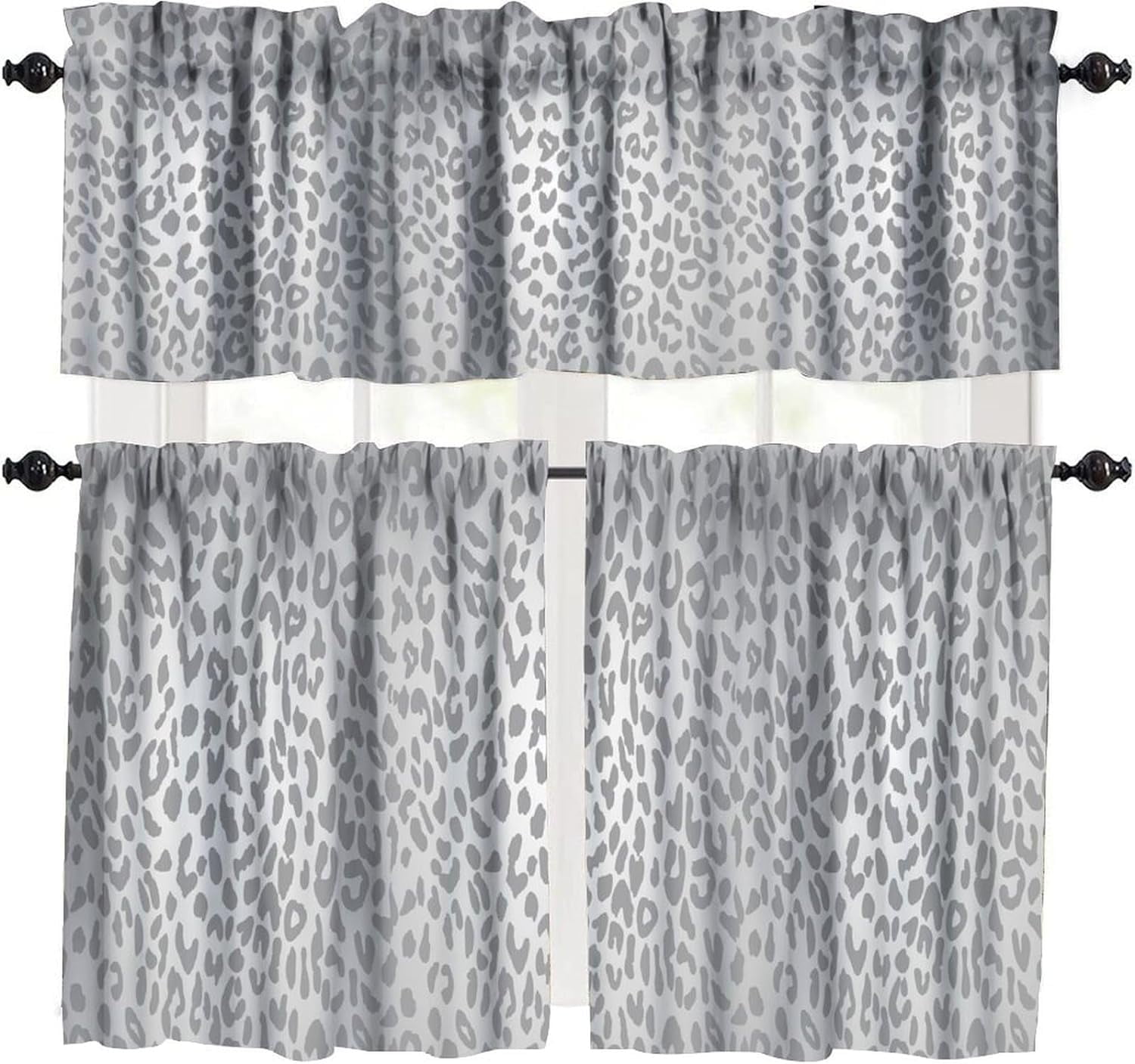 Grey Leopard Print Valance Curtain Animal Pattern Snow Cheetah Rod ...