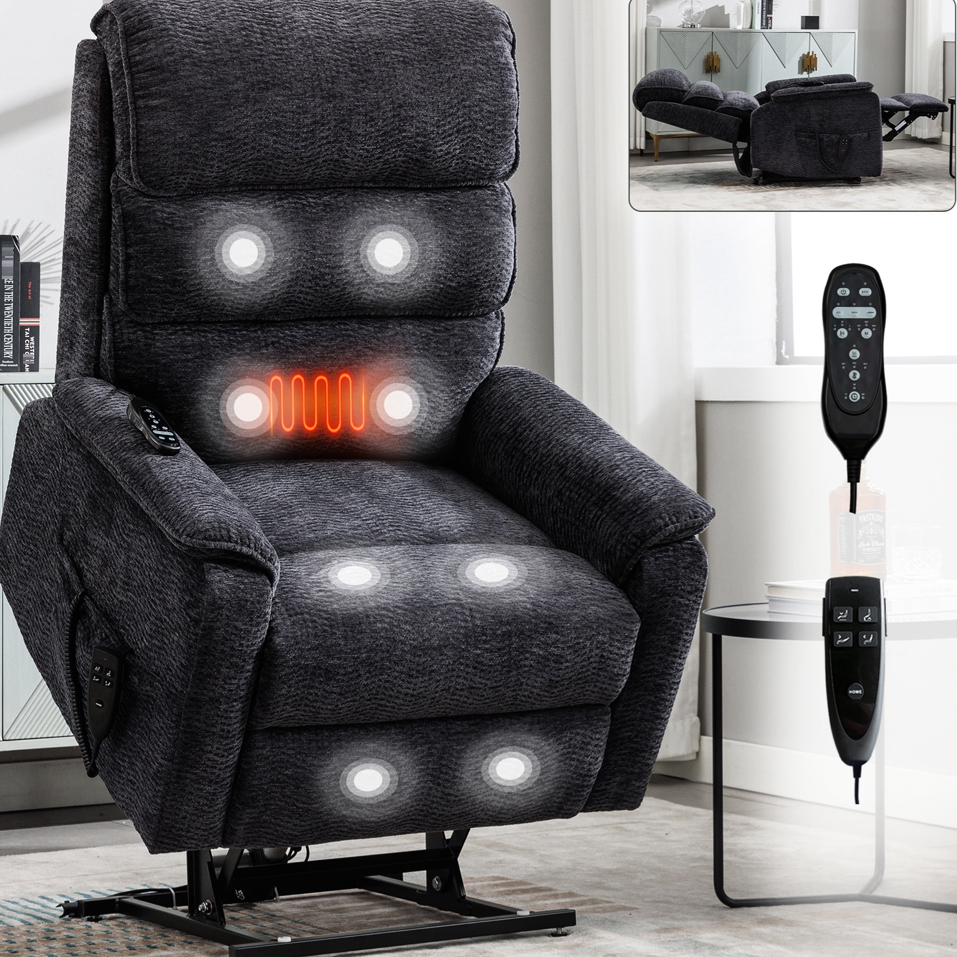 Grey Lift Chair With Dual Motor, Chenille Fabric, Promote Blood ...