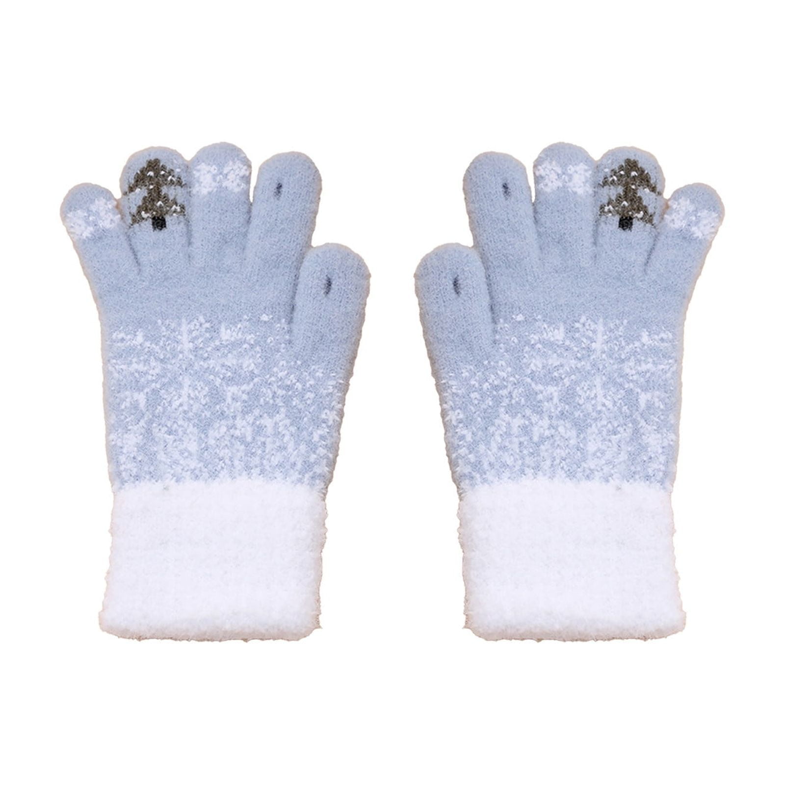 Grey Light Gray Christmas Tree And Snowflake Gloves With Touchscreen ...