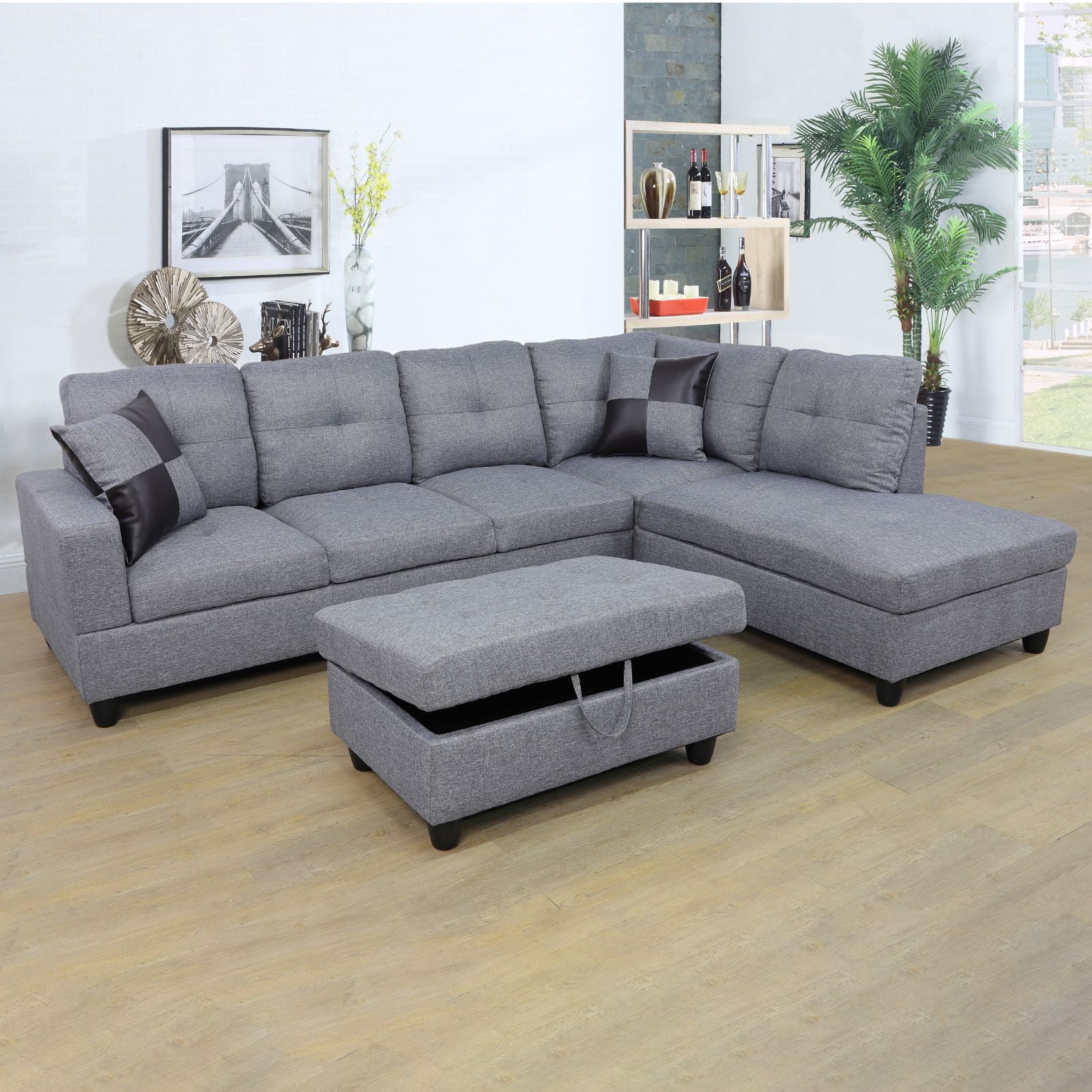 Grey Linen 3-Piece Couch Living Room Sofa Set - Walmart.com