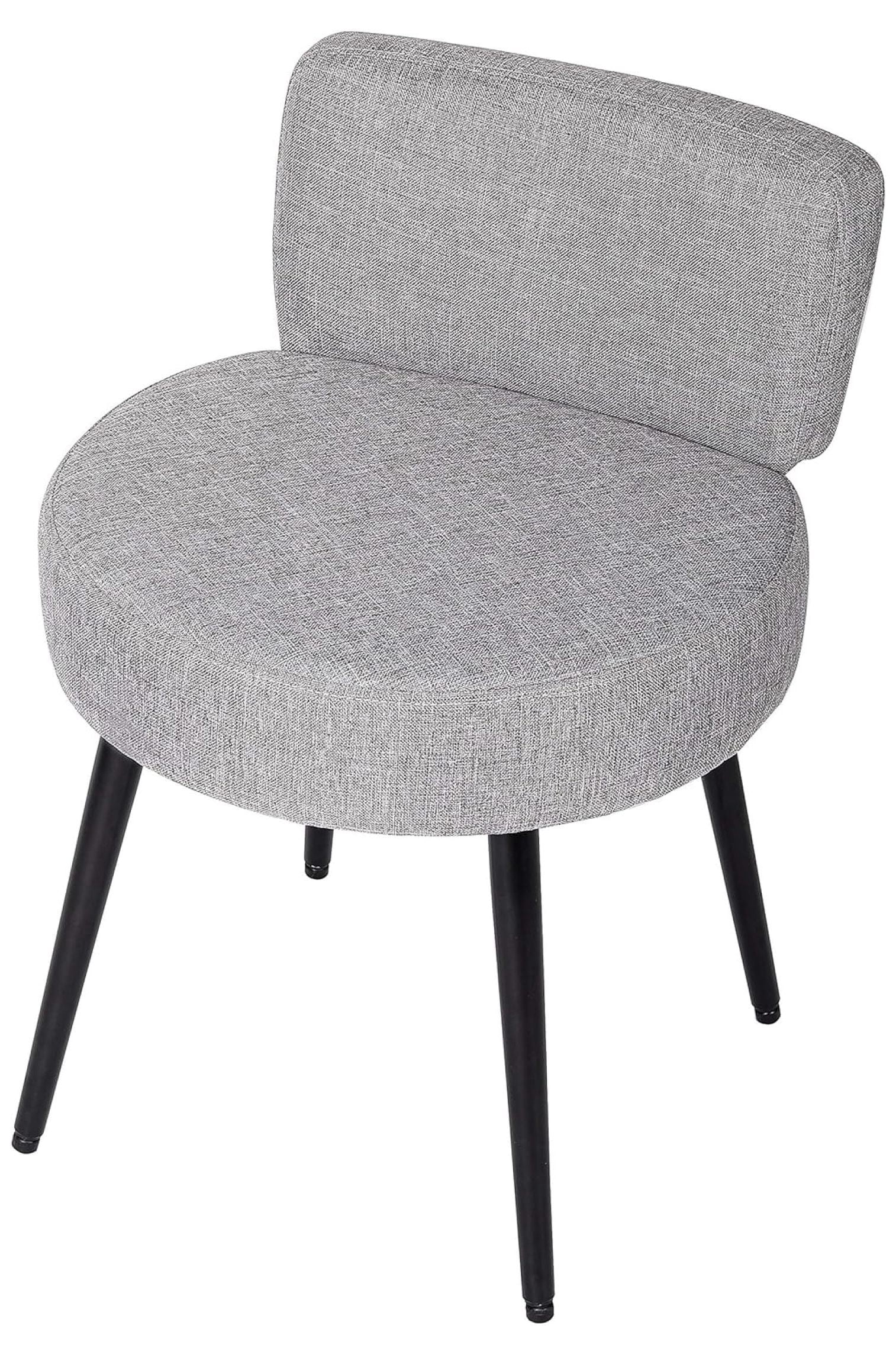 Grey Linen Chair with Back - Small - Soft Compact Round Padded Seat ...