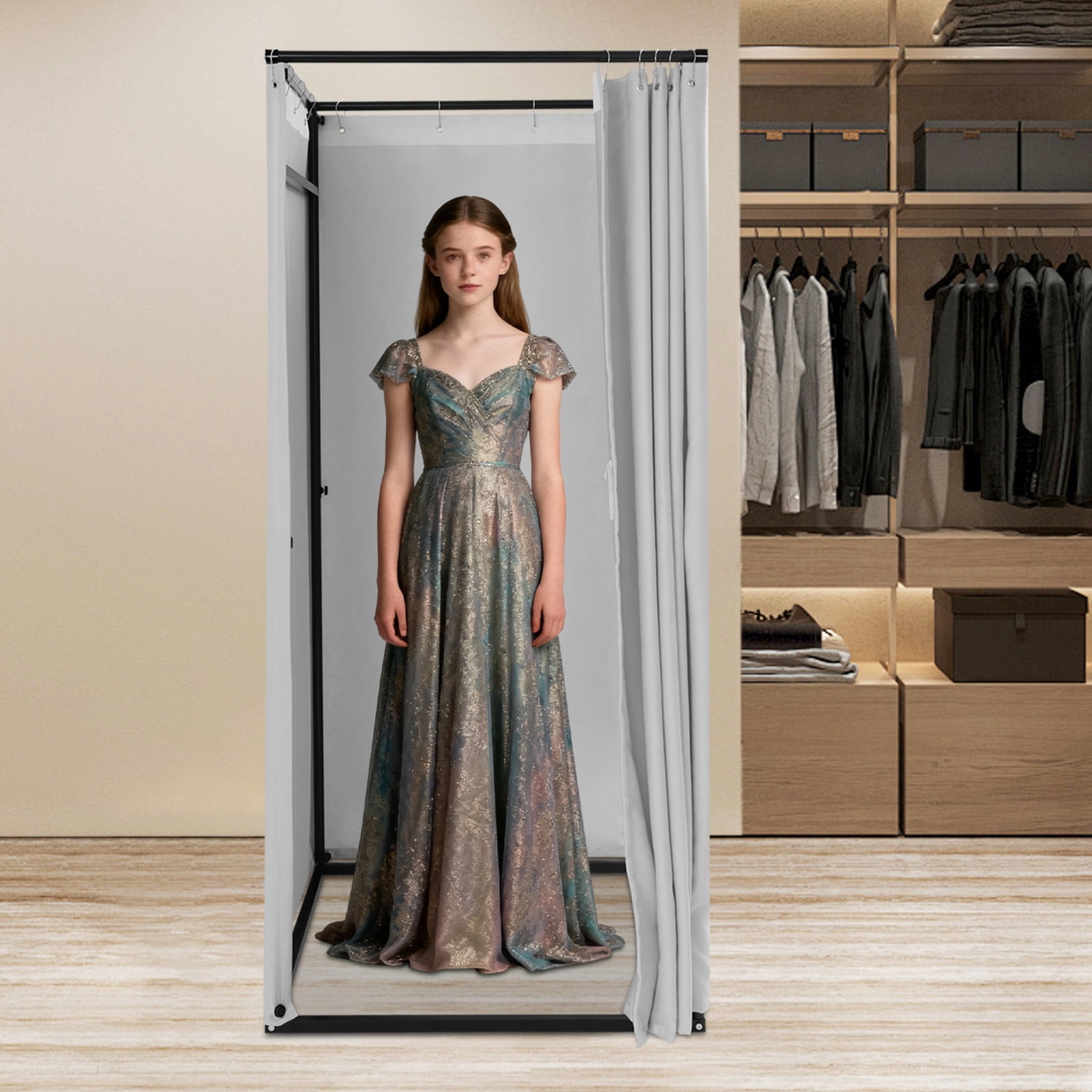 Grey Linen Cloth 85x85x200cm Movable Fitting Room Independent Dressing ...