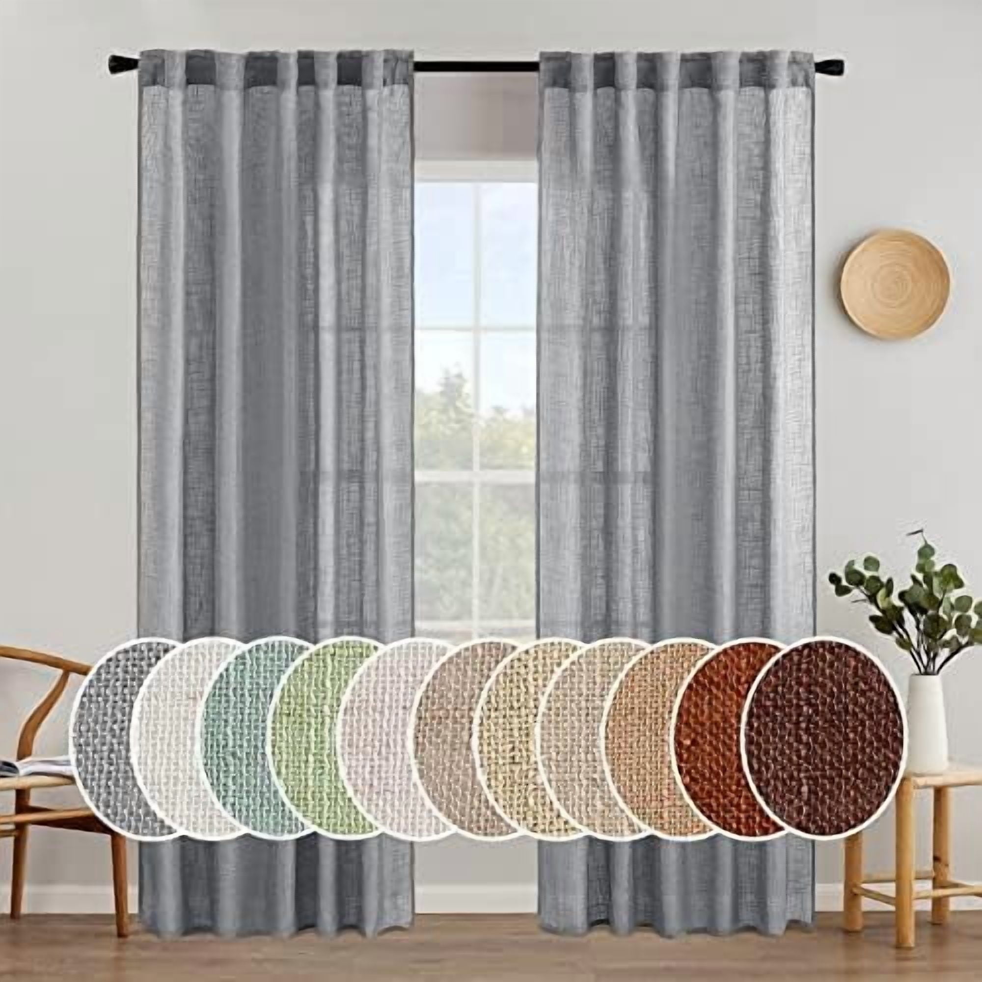 Grey Linen Curtains 84 Inch Length for Bedroom Living Room, Soft Thick ...