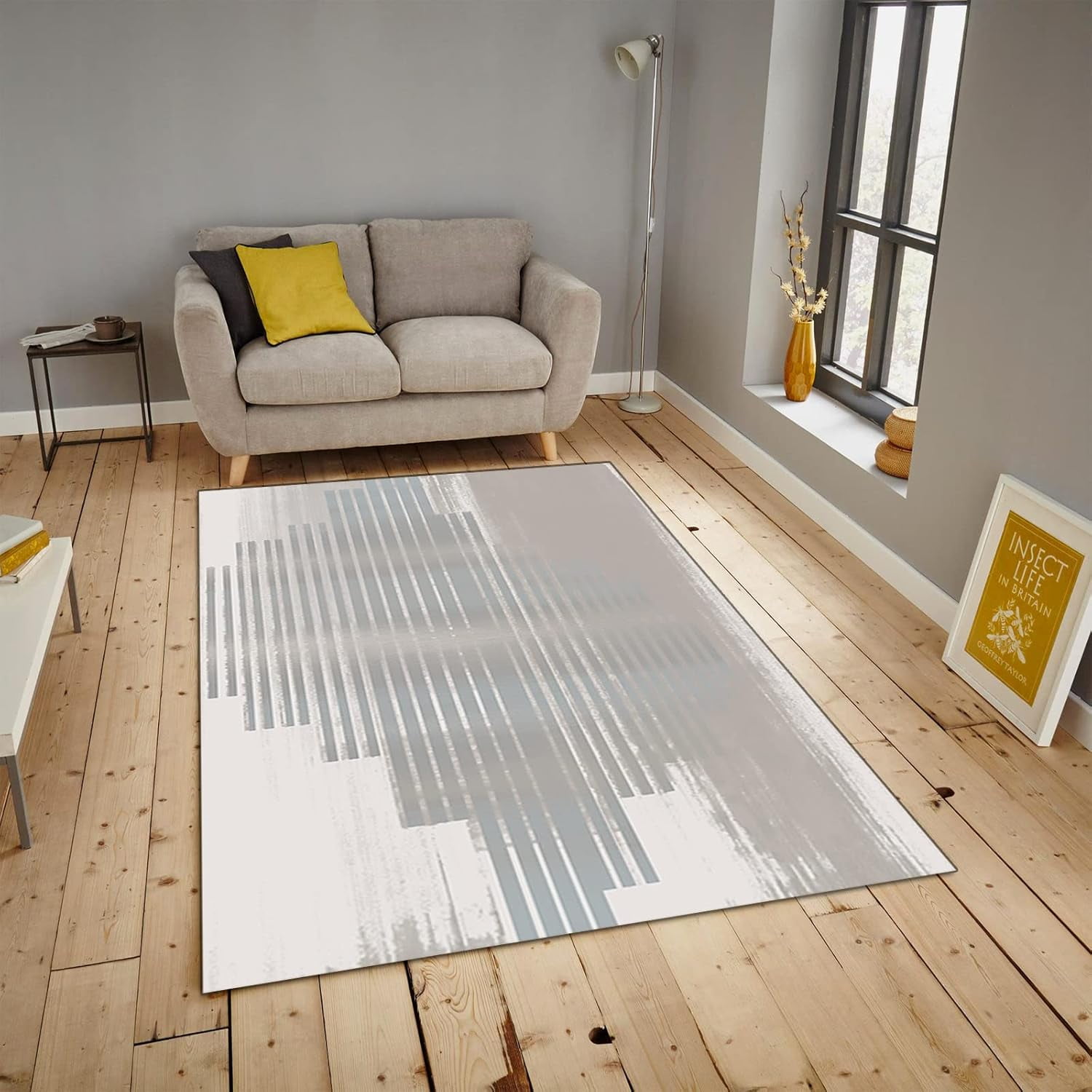 Grey Long Strip Art Rug, Black and White Simple Carpet, Area Carpet ...