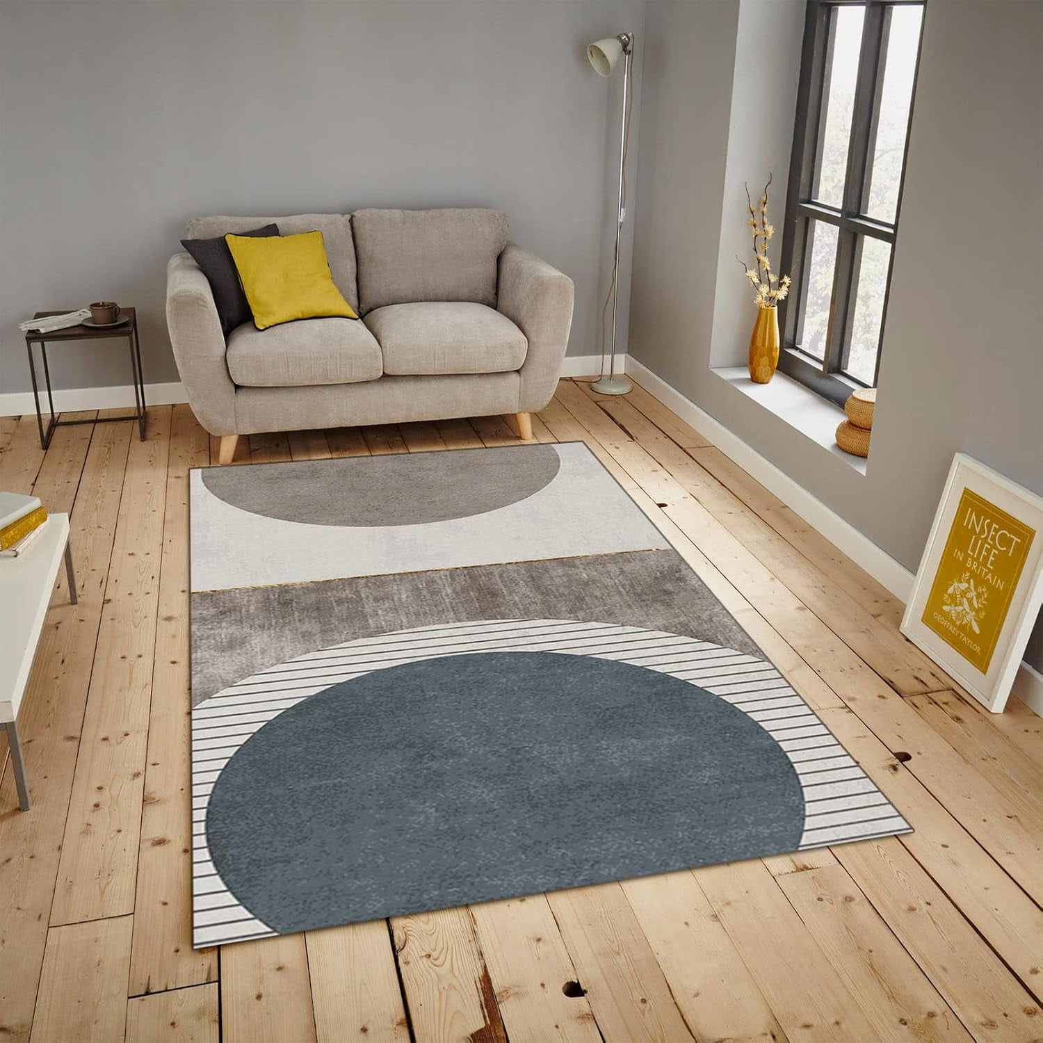 Grey Looped Line Area Rugs, Geometric Pattern Custom Carpet, Porch Mat ...