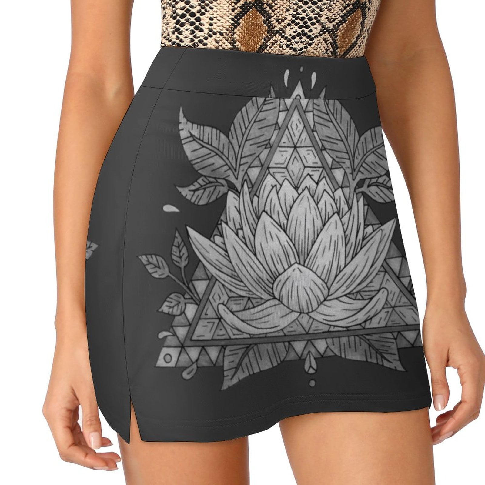 Grey Lotus Flower Geometric Design Women's skirt Y2K Summer Clothes ...