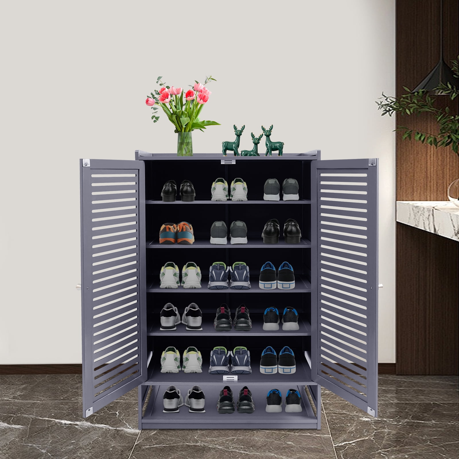 Grey MDF Board 59*32*95cm Louver 7-Story Shoe Cabinet Breathable Large ...