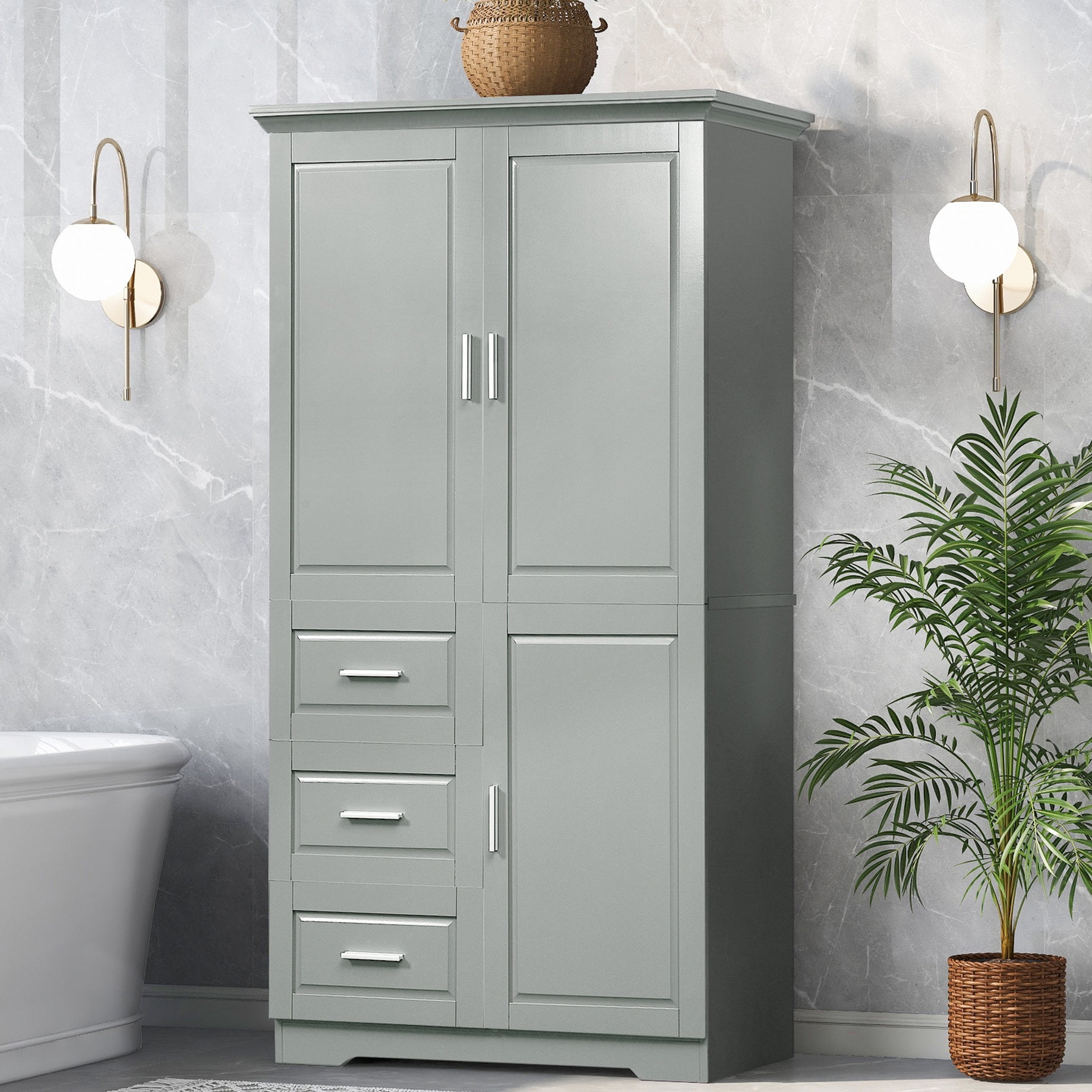 Grey MDF Material - Ample Storage with Adjustable Shelf - Bathroom ...