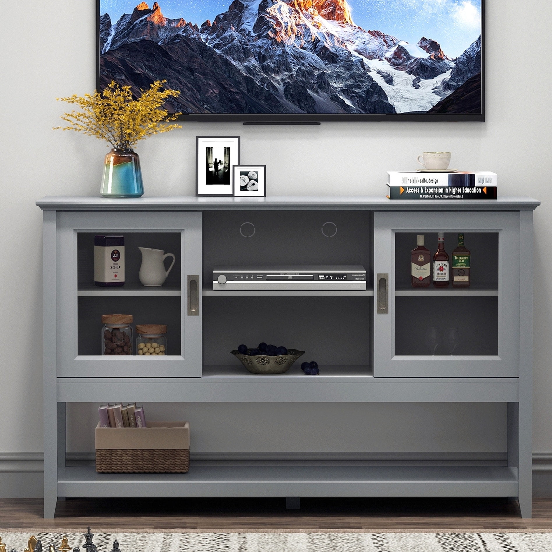 Grey MDF Sideboard with Cable Management - Home Entertainment Setup ...