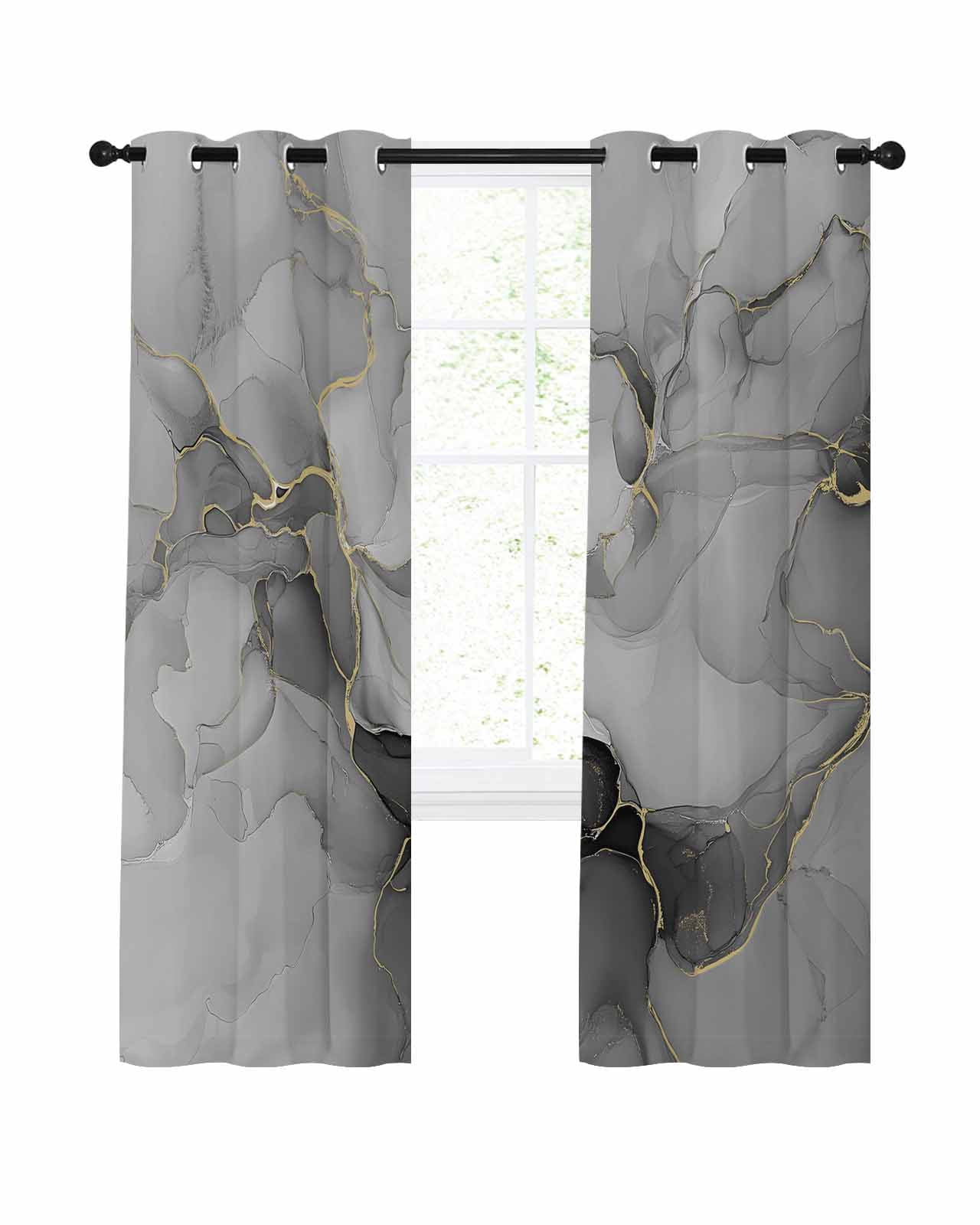 Grey Marble Blackout Curtains 63 Inches Length, Marble Crack Fluid ...