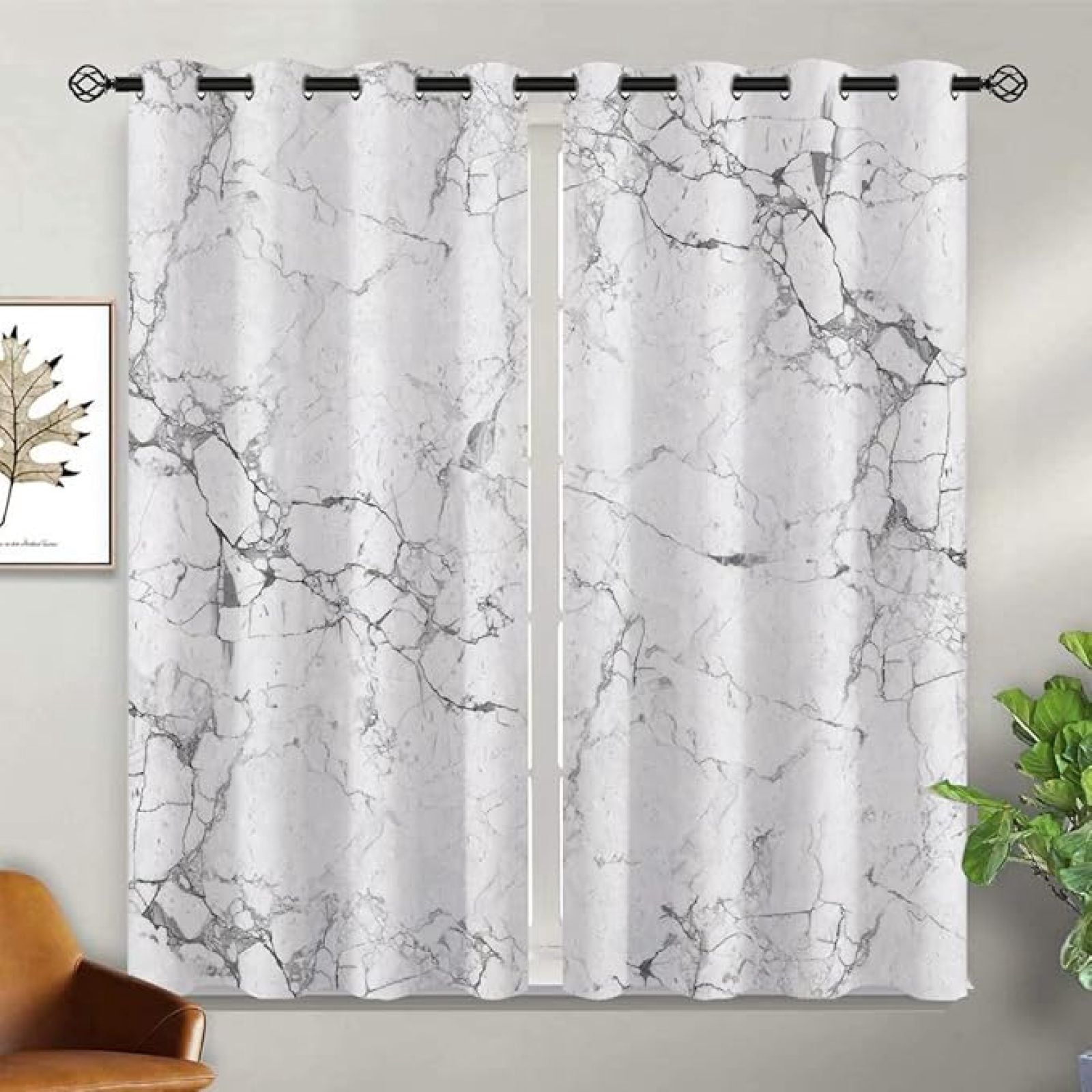 Grey Marble Blackout Curtains For Girls Boy Home Decor, Natural Cracks ...