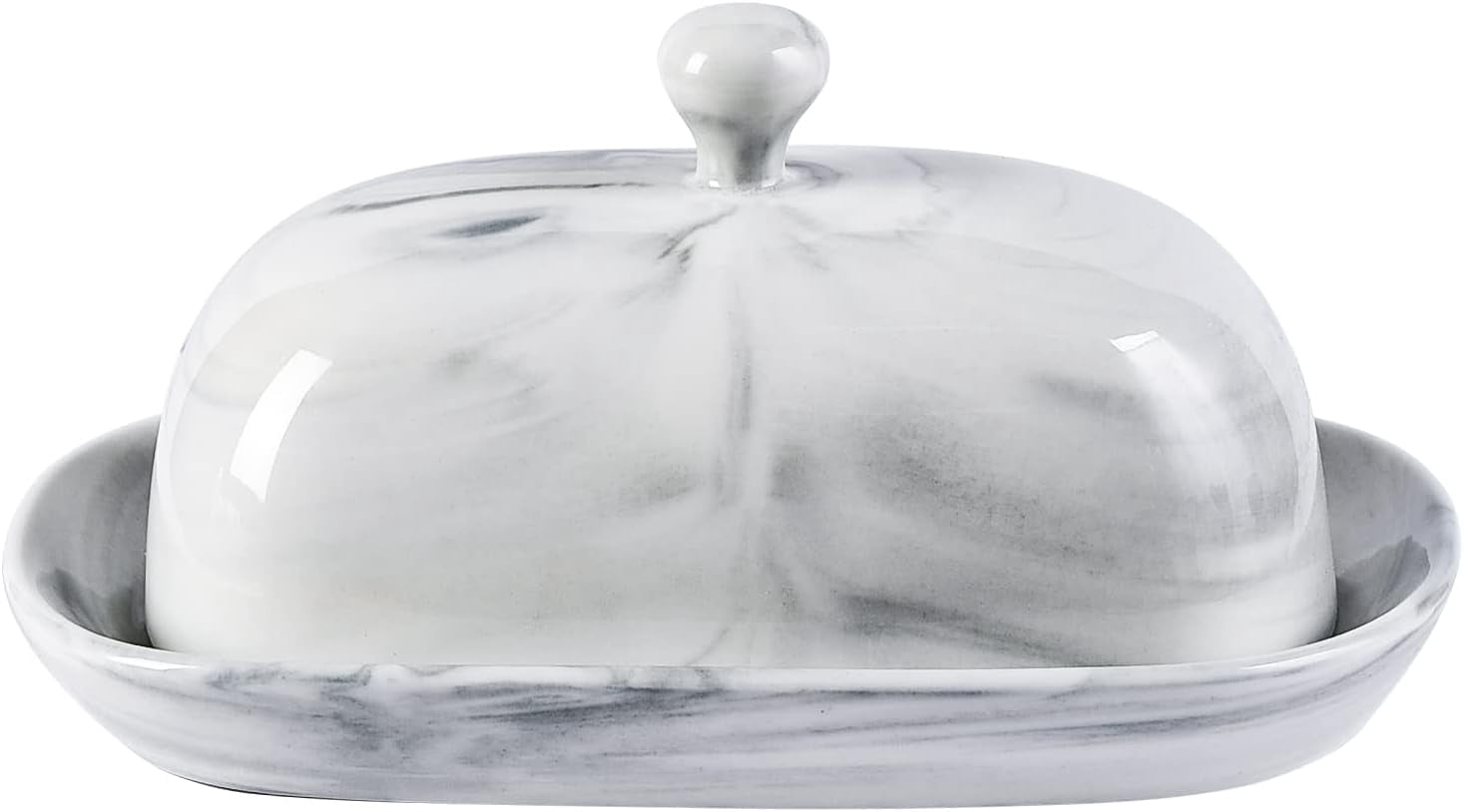Grey Marble Butter Dish with Lid, Ceramics Butter Keeper Container ...
