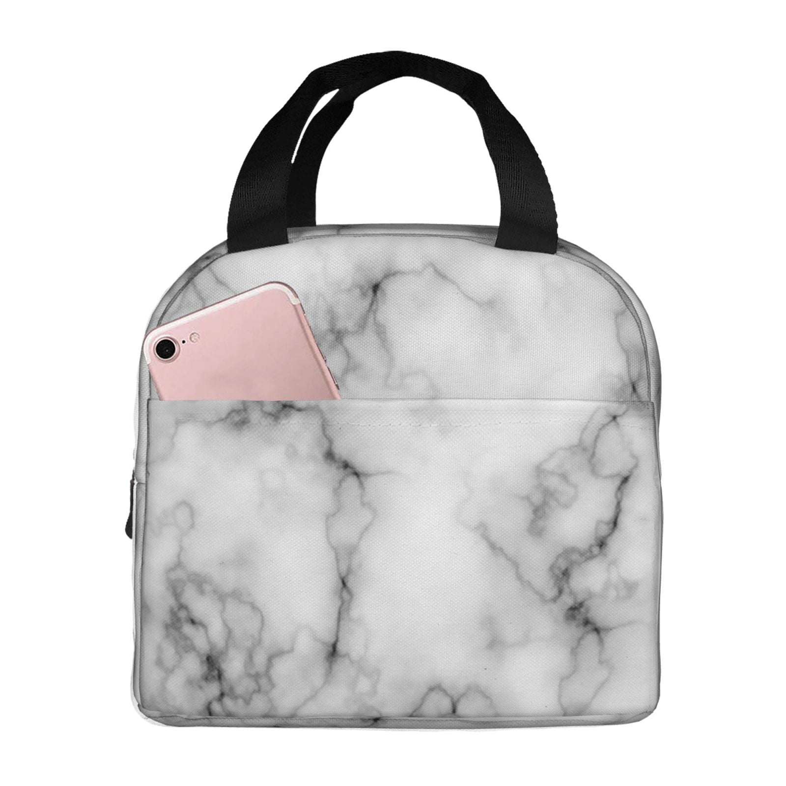 Grey Marble Lunch Bag Reusable Insulated Lunch Box Large Capacity Meal ...
