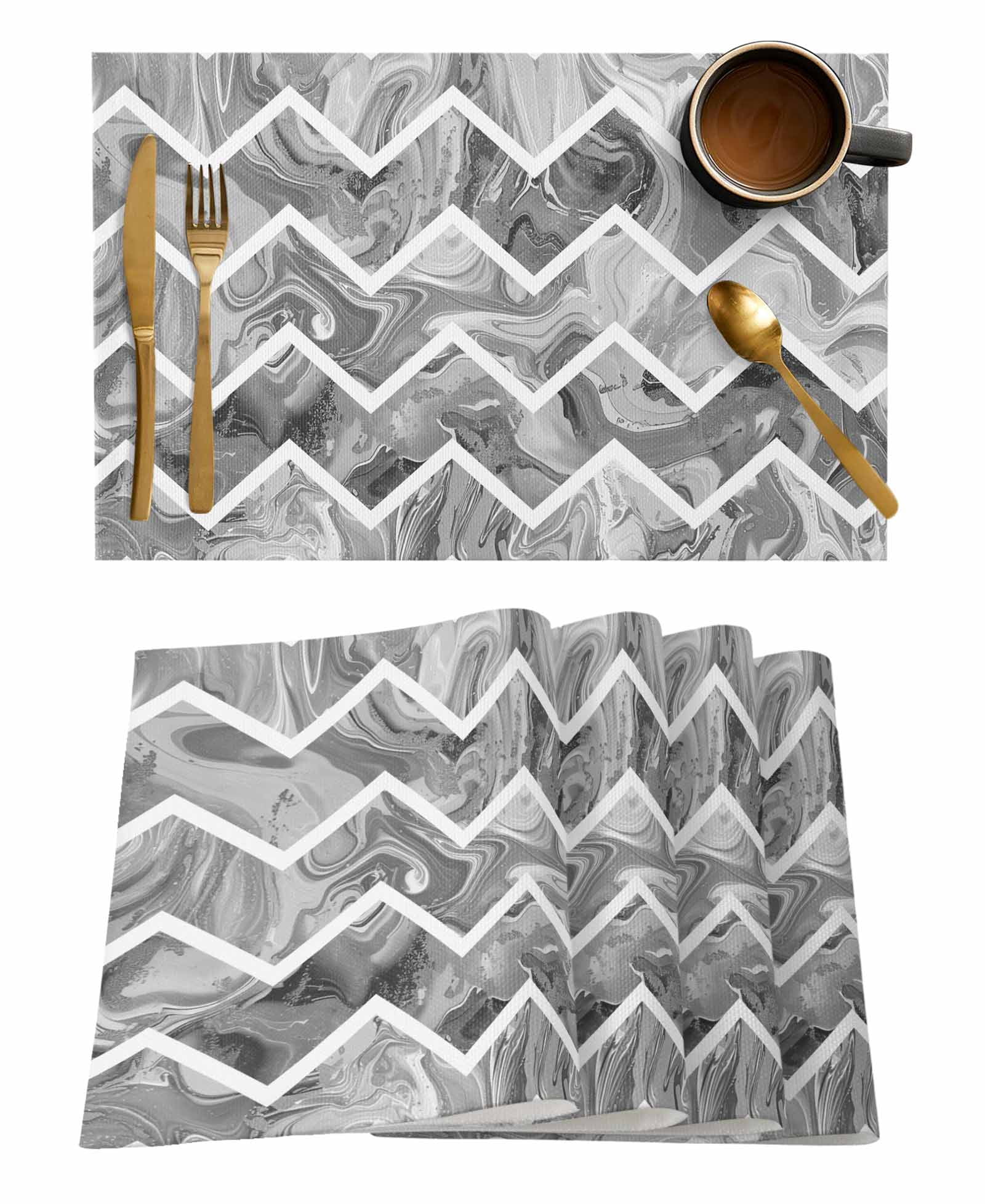 Grey Marble Placemats Set of 4, Modern Abstract Art Aesthetics ...