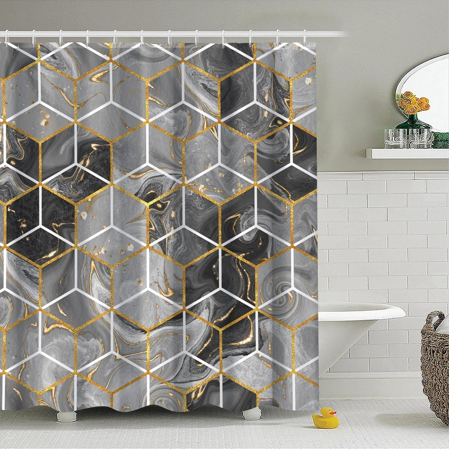 Grey Marble Shower Curtain 72x72 inches for Bathroom Abstract Cubic ...