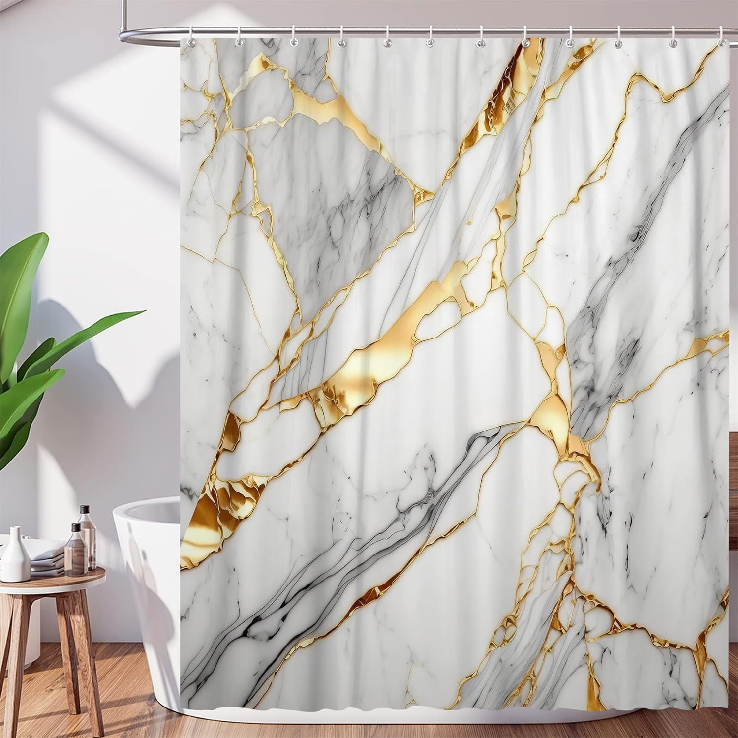 Grey Marble Shower Curtain Abstract Luxury Gold Cracked Granite Texture ...