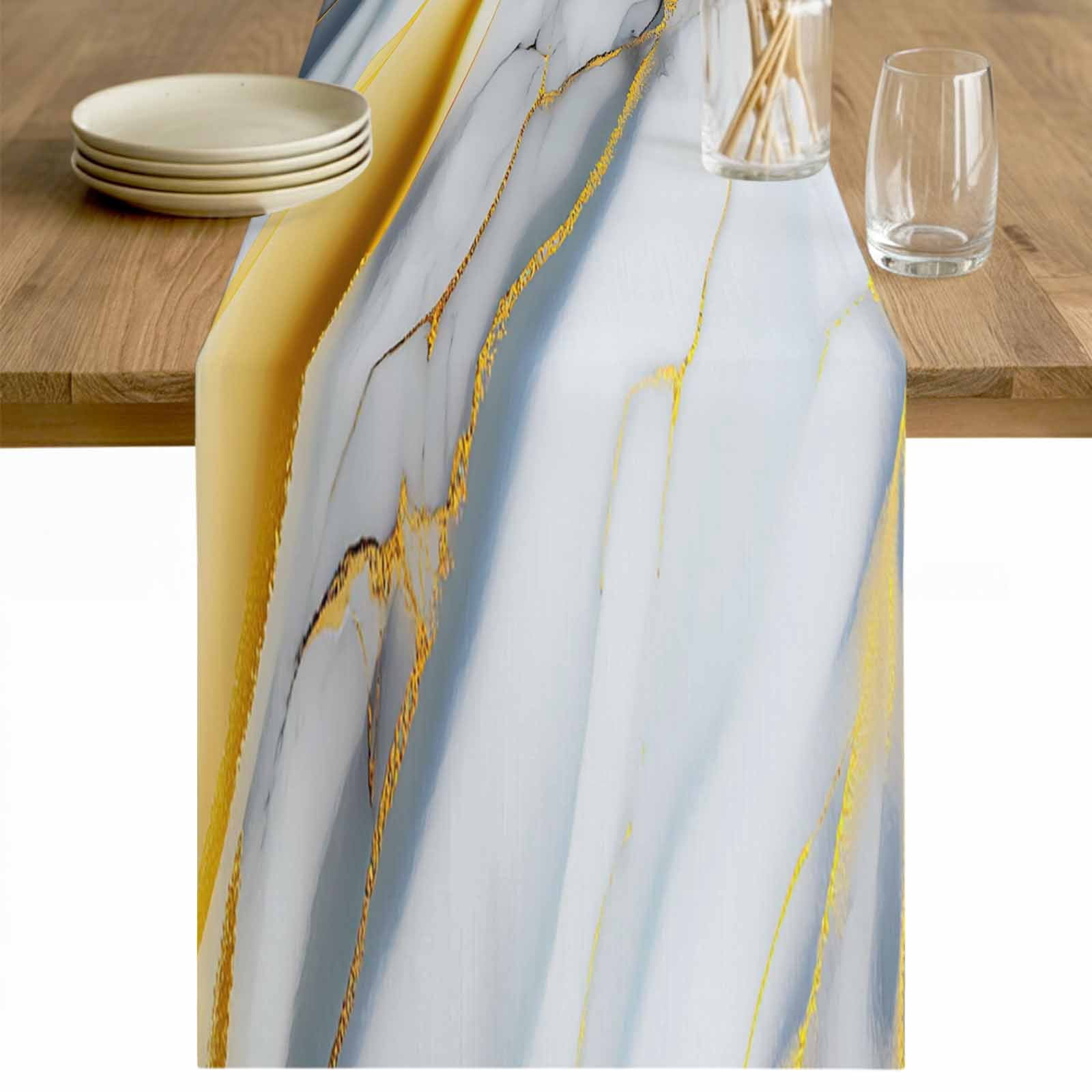 Grey Marble Table Runner - 72 Inch Long Modern Abstract Gold Ombre ...