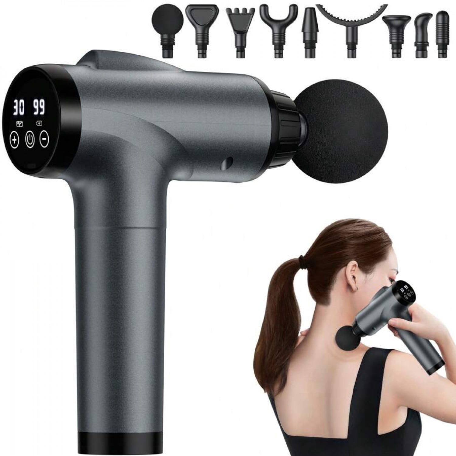 Grey Massage Gun Deep Tissue, Handheld Electric Muscle Massager, High ...