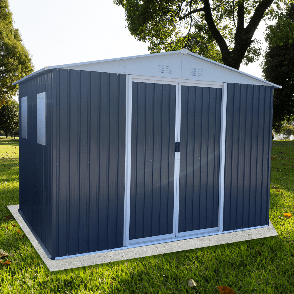 Grey Metal Garden Shed Lockable Door Apex Roof Windows Aluminum Frame ...
