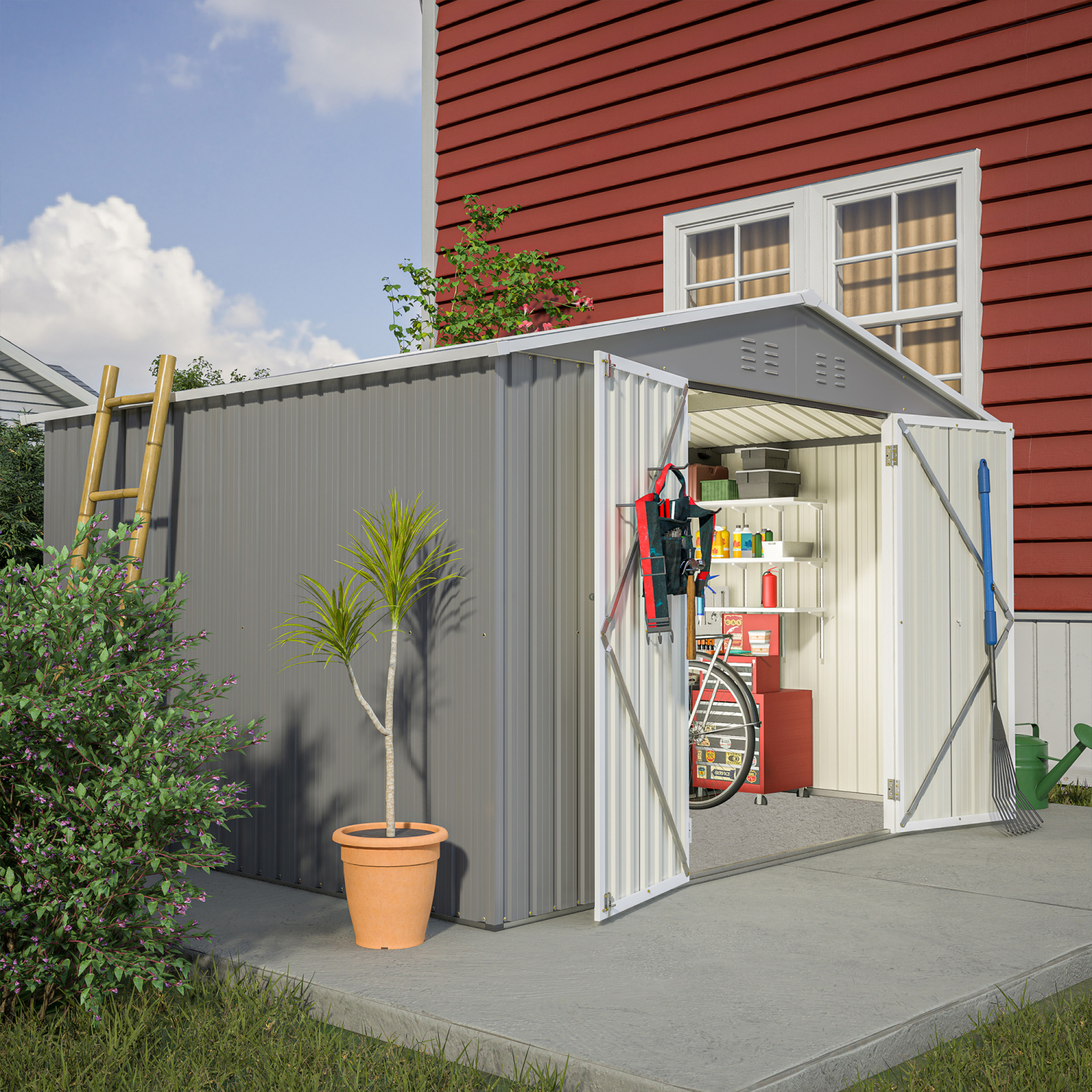 Grey Metal Shed Lockable Doors Garden & Patio Storage Solution ...