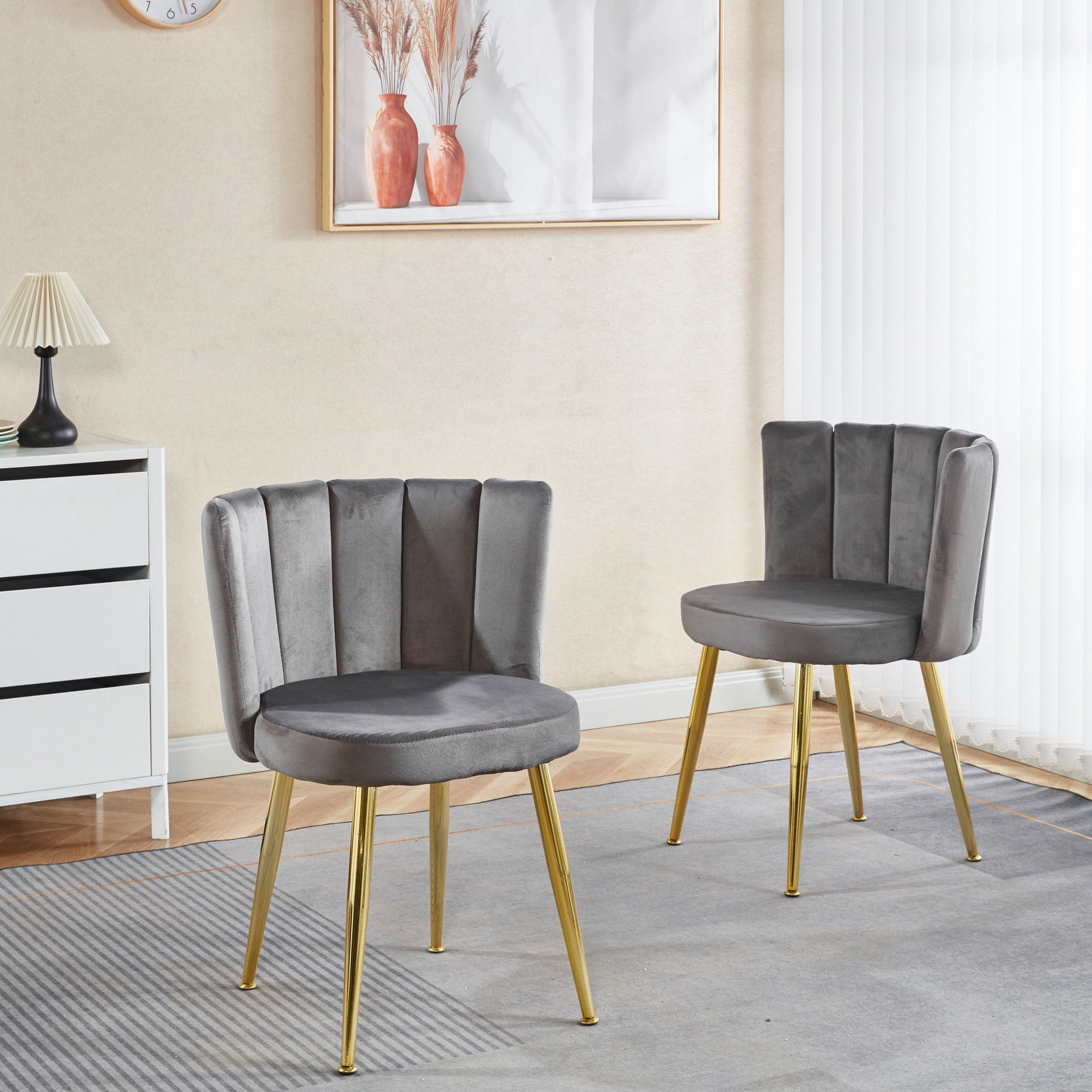 Grey Metal and Velvet Dining Chair Set / Spacious and Comfortable for ...