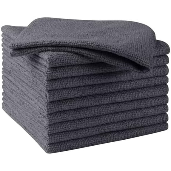 Grey Microfiber Cleaning Cloths 10 Pack, Highly Absorbent, Lint ...