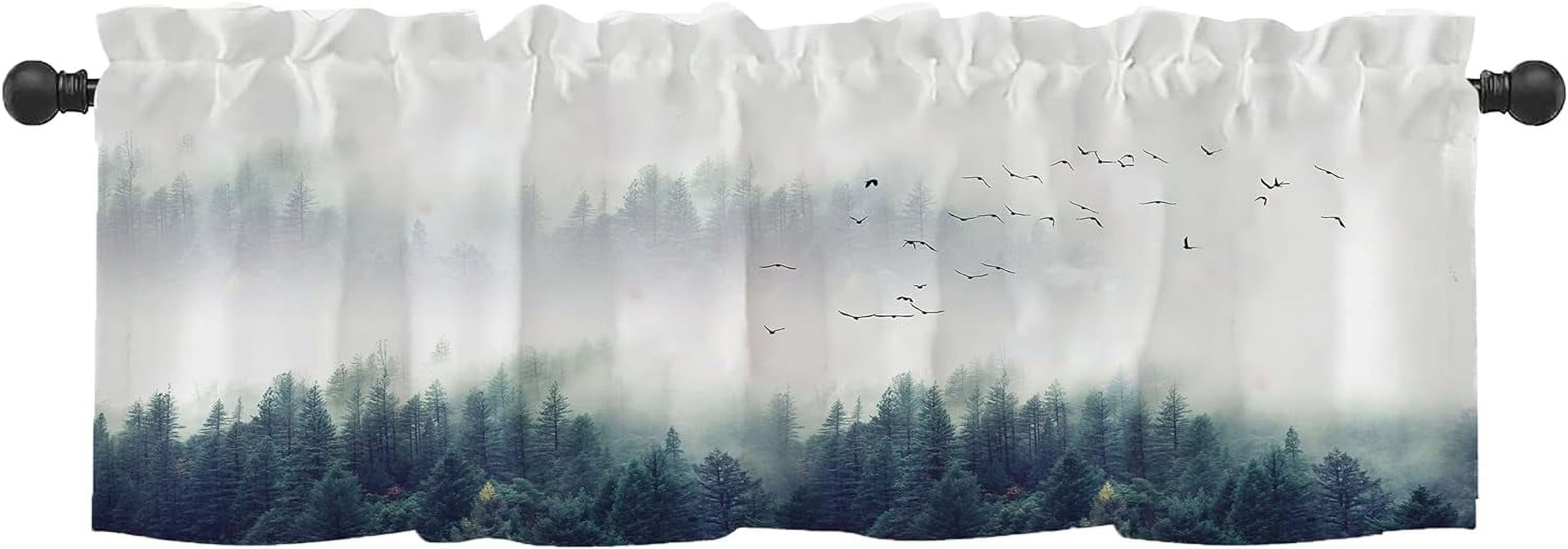 Grey Misty Forest Valances for Windows Nature Tree Fantasy Fog Bird ...