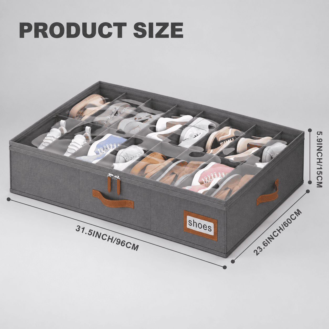 Grey Modern 2-Pack Under Bed Shoe Storage Organizer, Fits 32 Pairs ...