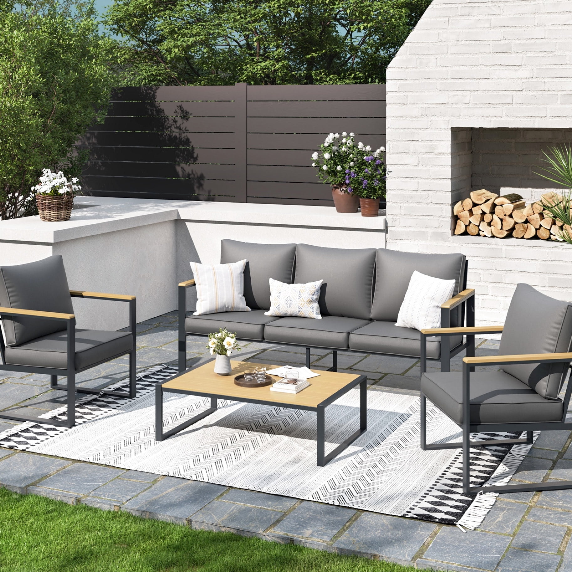 Grey Modern Aluminium Outdoor Seating Set with Removable Cushions ...