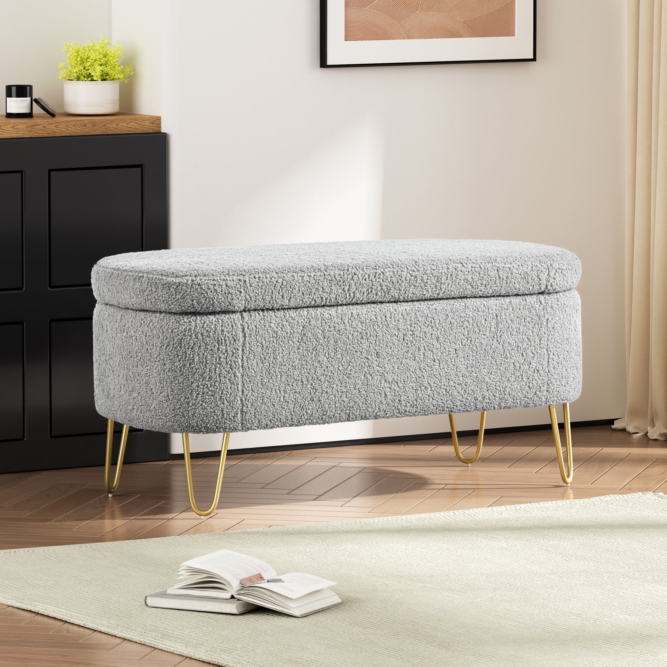 Grey Modern Fabric Storage Bench Ottoman - Storage Solution - Walmart.com