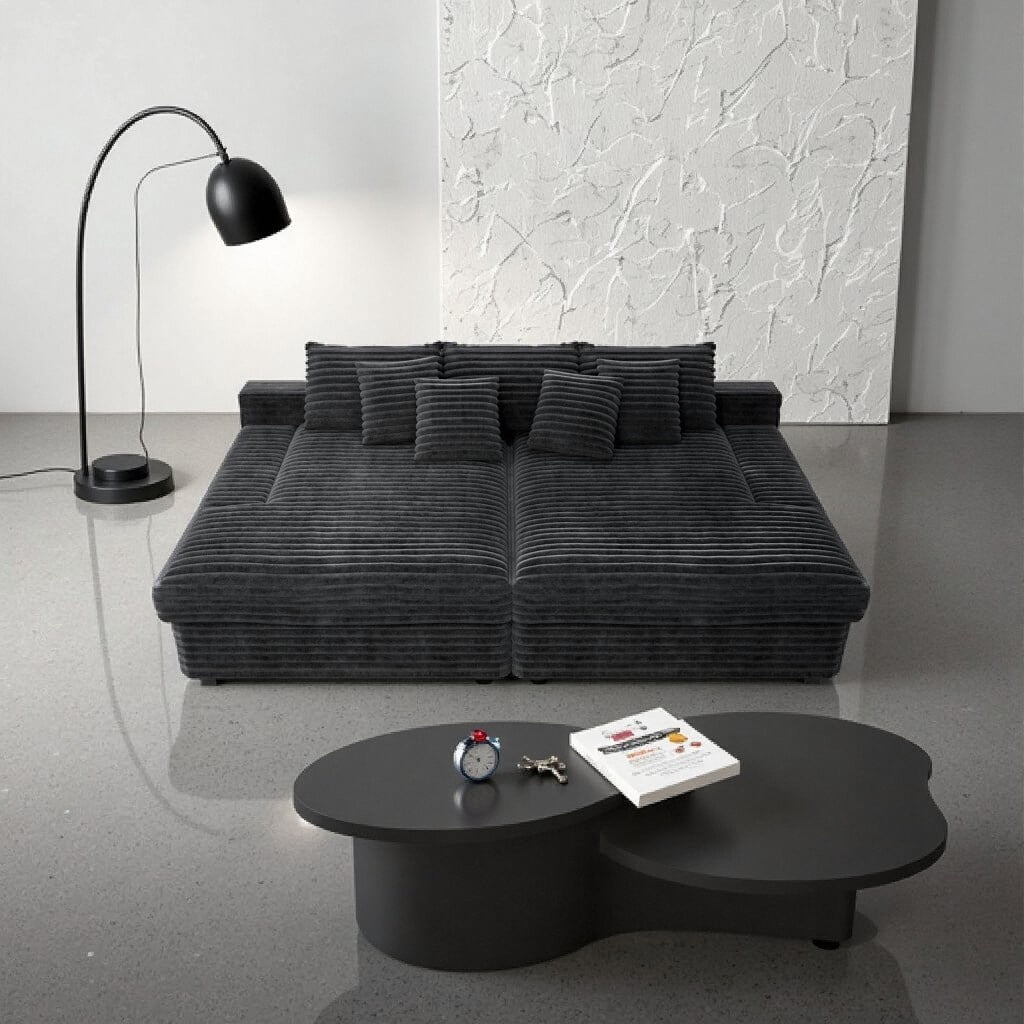 Grey Modular Sectional Sofa No Assembly Plush Corduroy Fabric 2-Piece ...