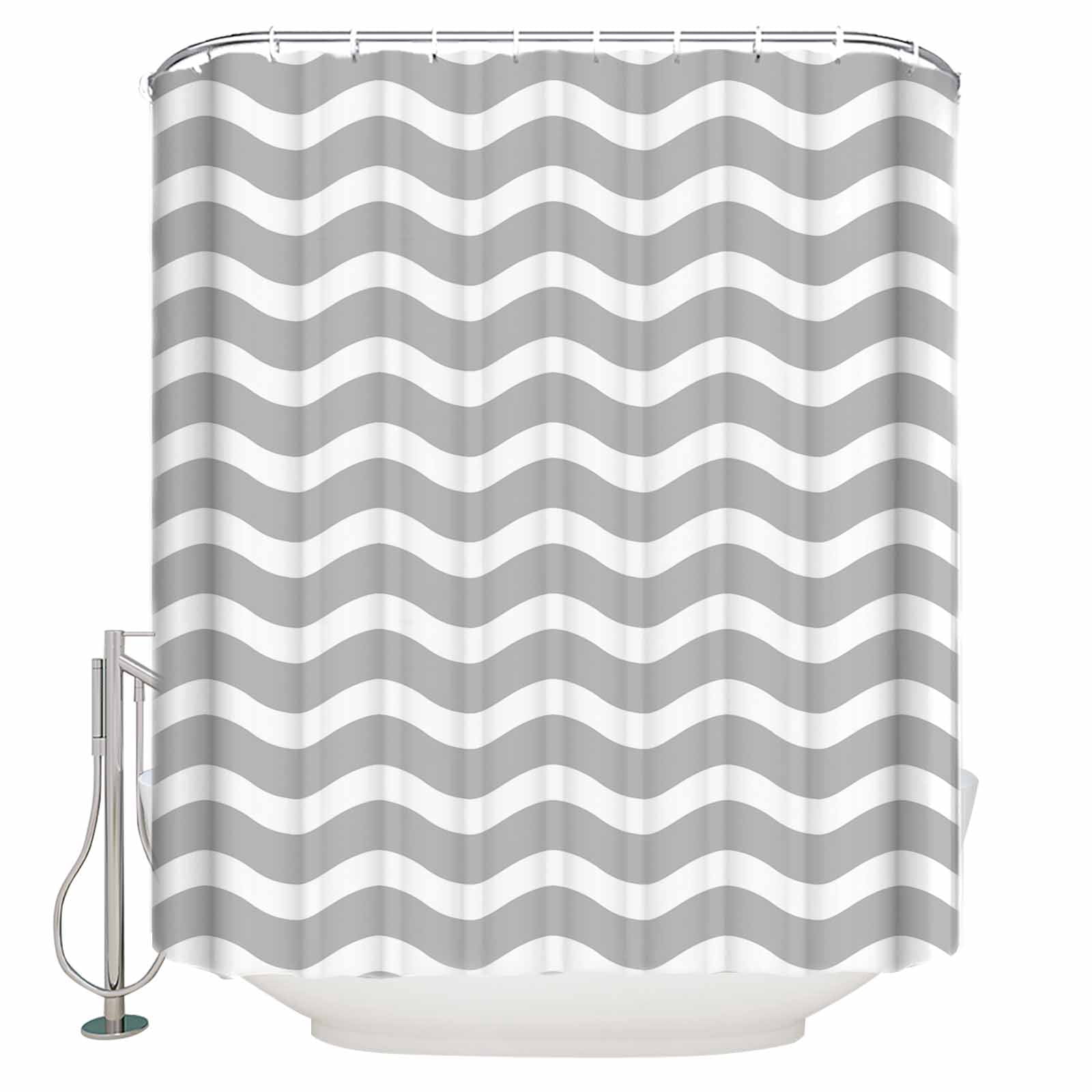 Grey Moire Ombre Bathroom Shower Curtains with 12 Hooks Polyester ...