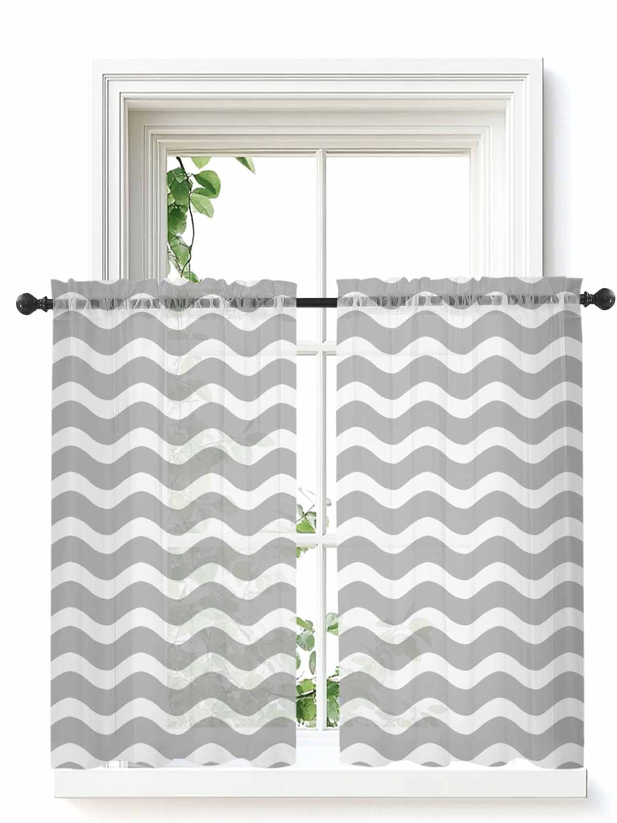 Grey Moire Ombre Tier Curtains 45 Inch Length,Sheer Curtains for ...
