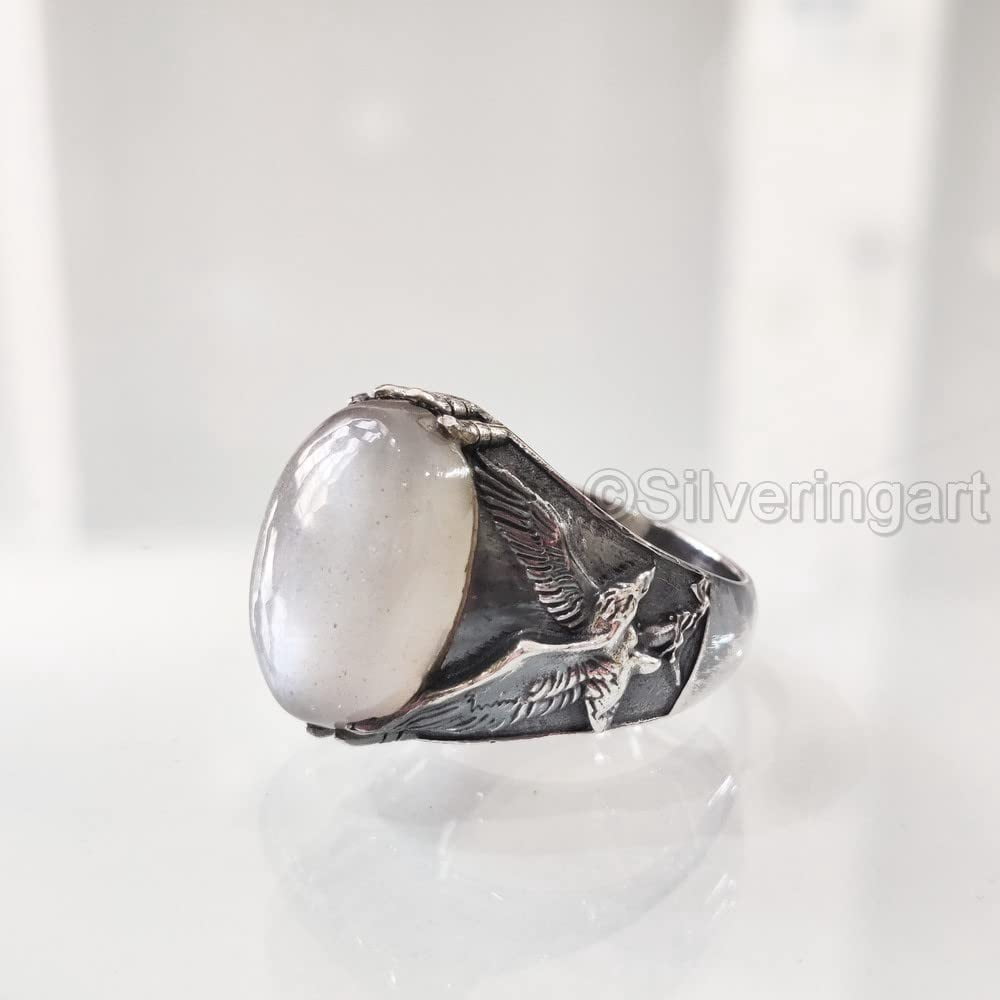 Grey Moonstone Ring, Eagle, Silver Jewelry, 925 Silver Ring ...