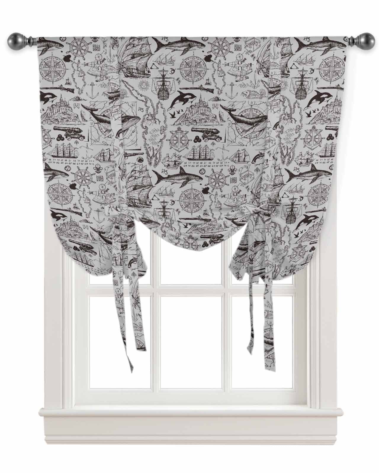 Grey Nautical Tie Up Curtains for Kitchen Bathroom Bedroom Windows 45 ...